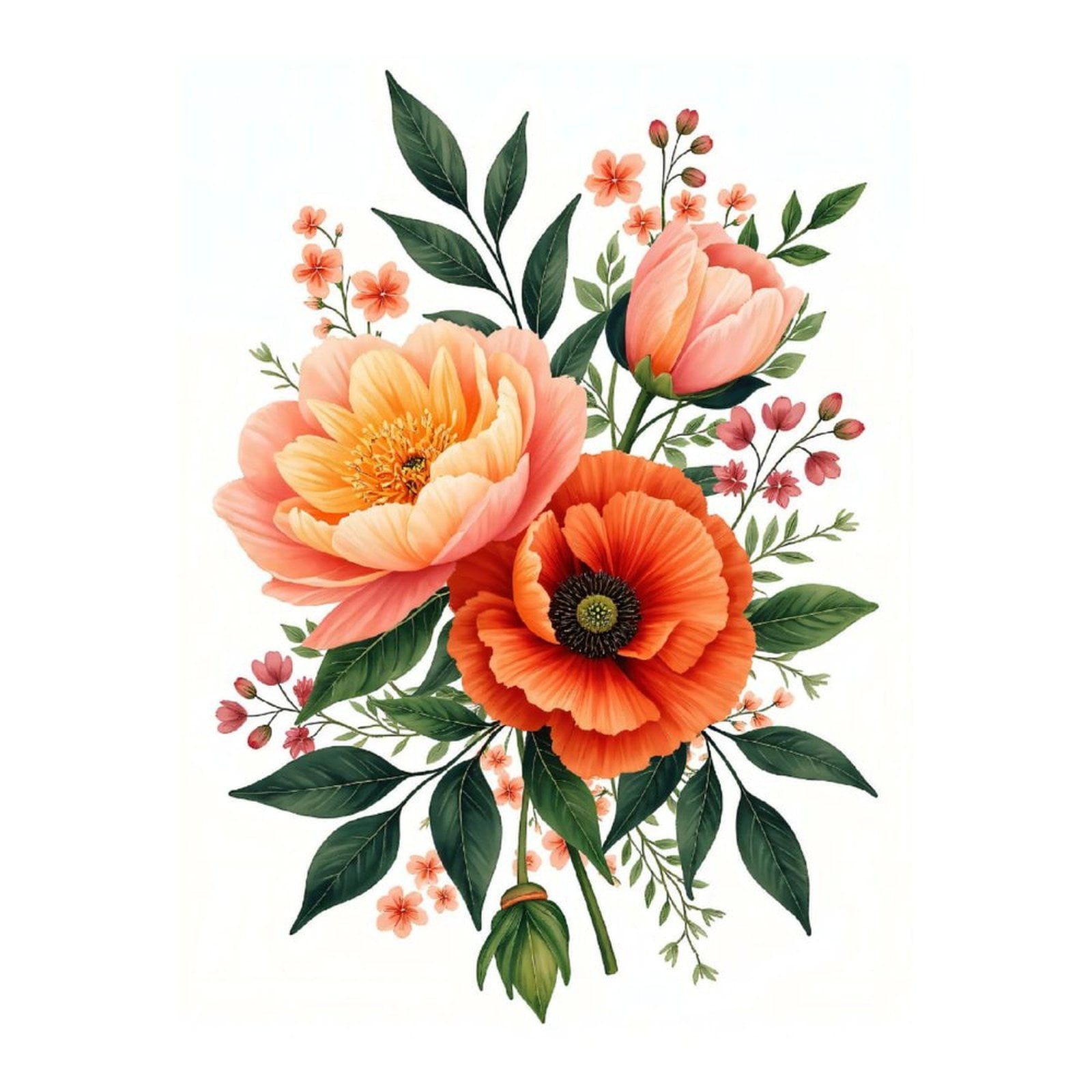Diamond Art Kits for Adults - Orange Pink Floral Bouquet Art 5d Diamond ...