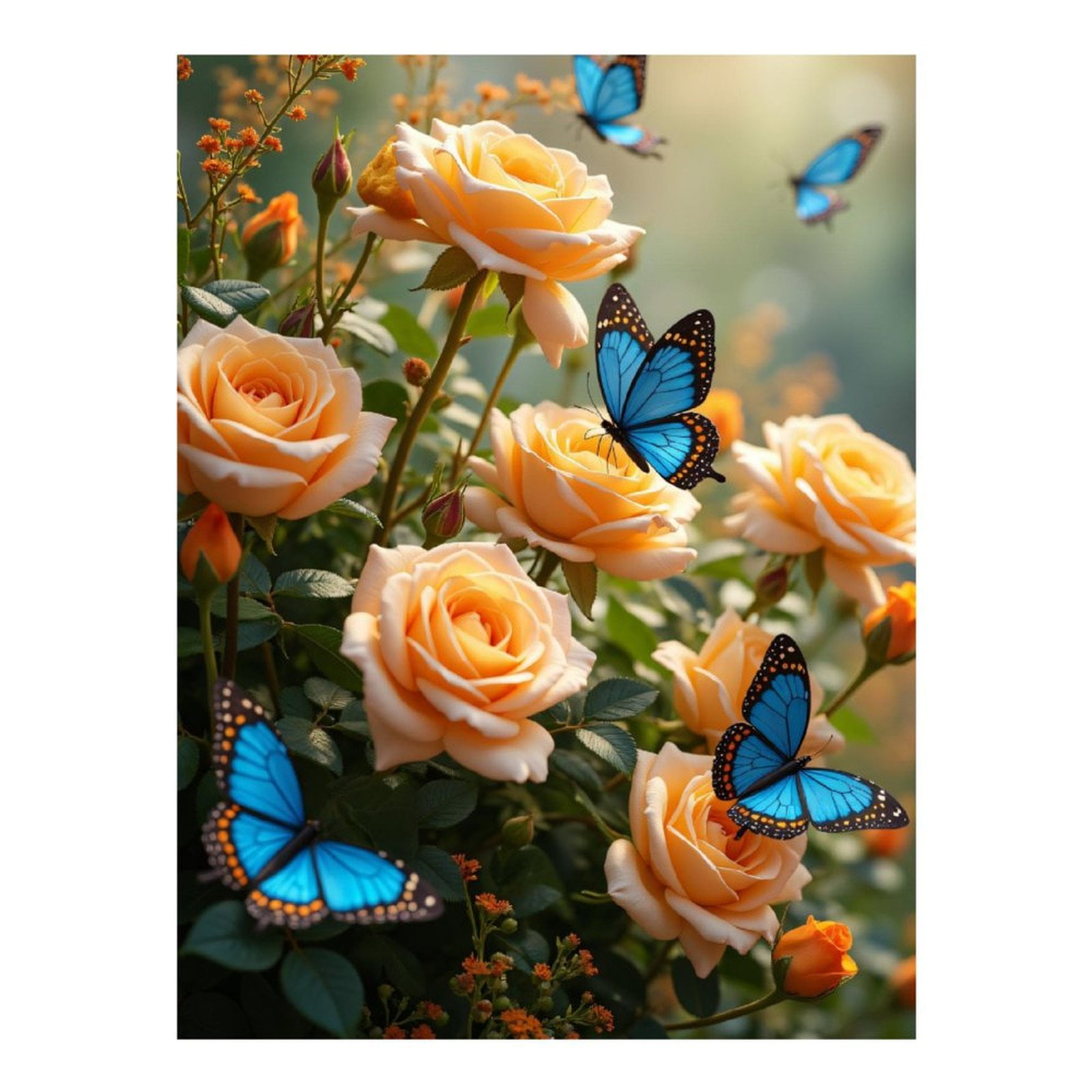 Diamond Art Kits for Adults - Orange Roses Blue Butterflies Garden 5d ...