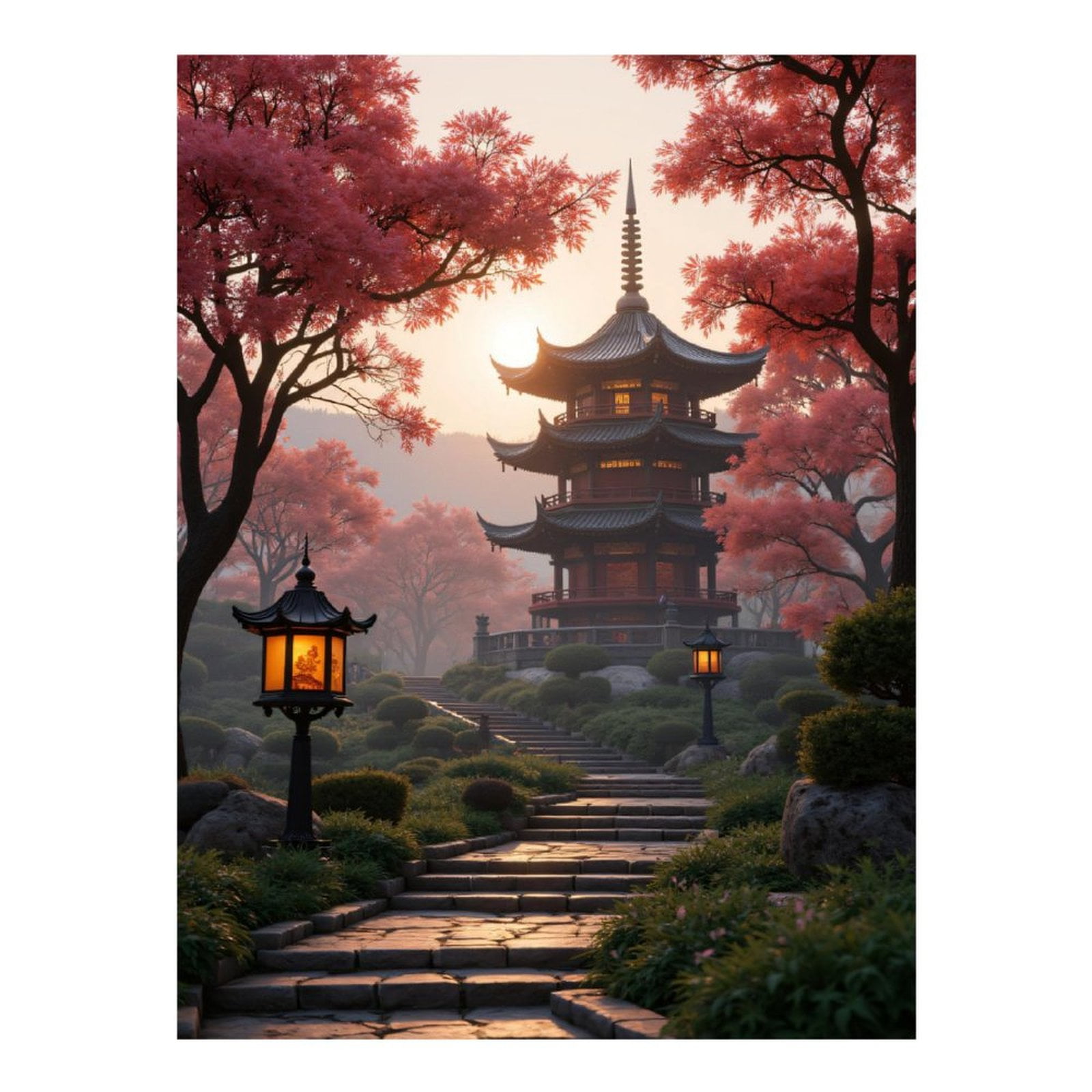Diamond Art Kits for Adults, Pagoda Pathway Cherry Blossom Serenity 5D Diamond Painting Kits for ...