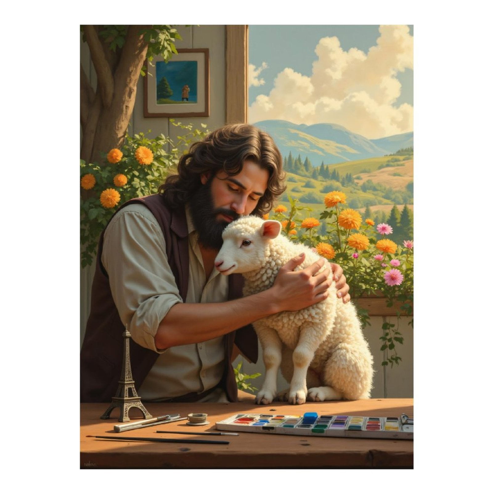 Diamond Art Kits for Adults, Painter Embracing Lamb Art Supplies 5D ...