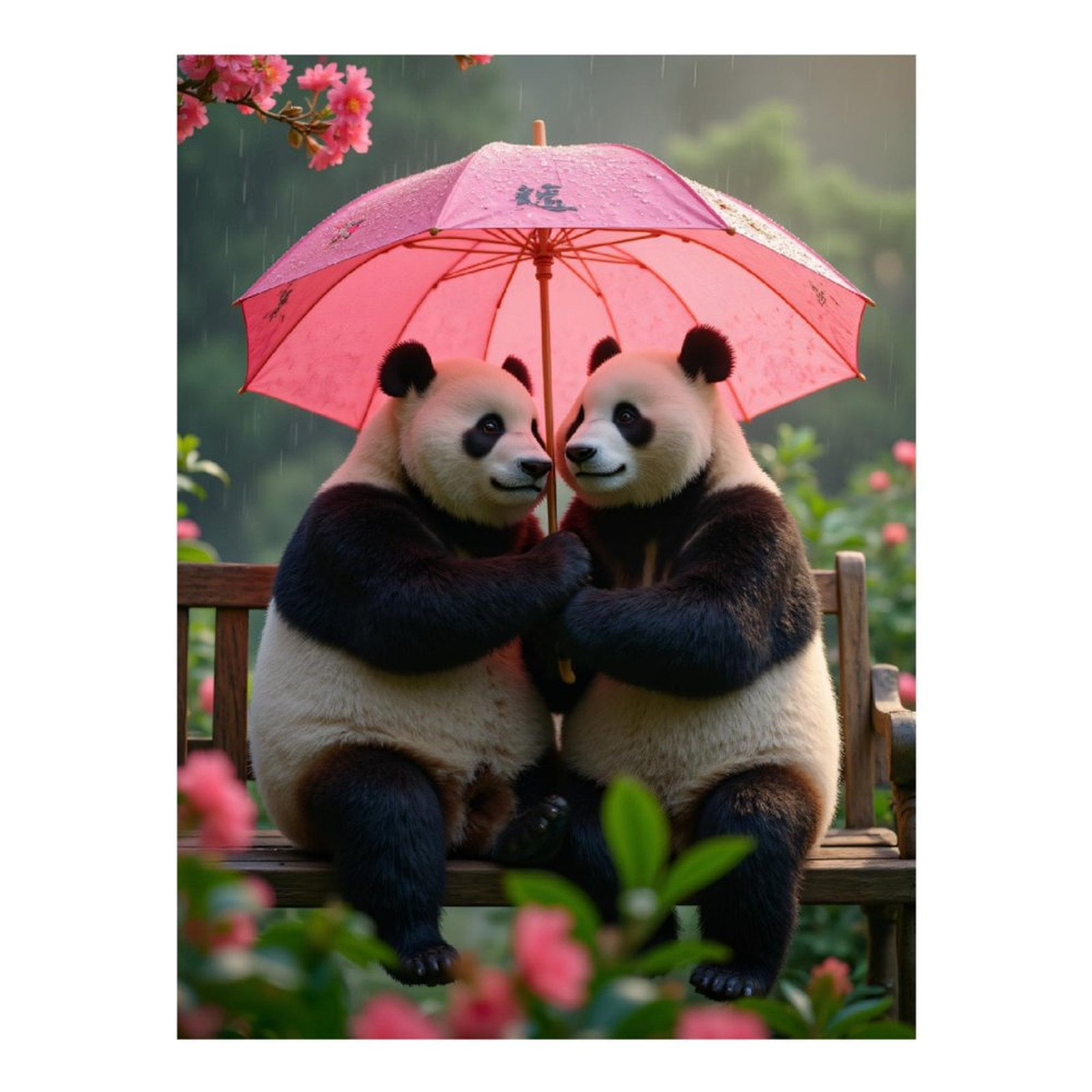 Diamond Art Kits for Adults, Pandas Sharing Pink Umbrella Rain 5D ...