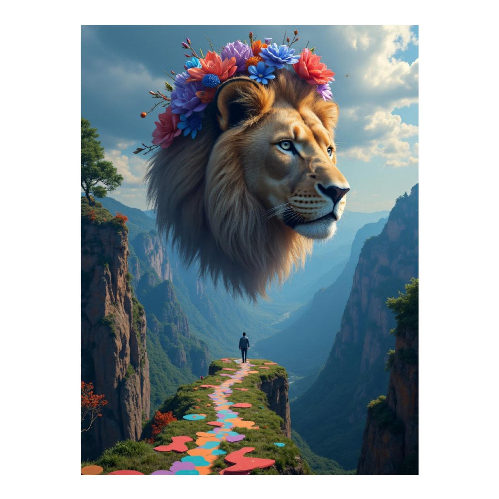 Diamond Art Kits for Adults, Pathway Lion Head Flowers Dreamscape 5D ...