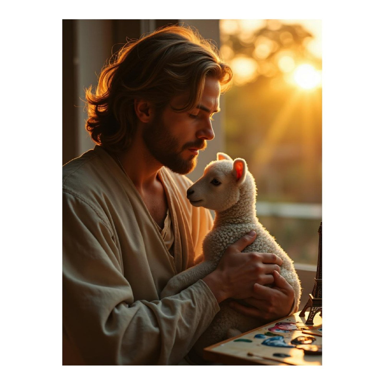 Diamond Art Kits for Adults, Peaceful Sunset Man Lamb 5D Diamond ...