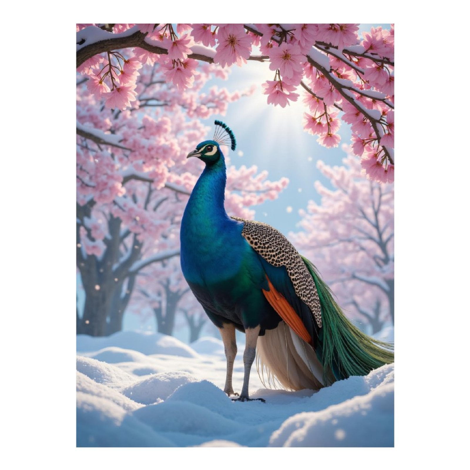 Diamond Art Kits for Adults - Peacock In Snowy Cherry Blossoms 5d ...