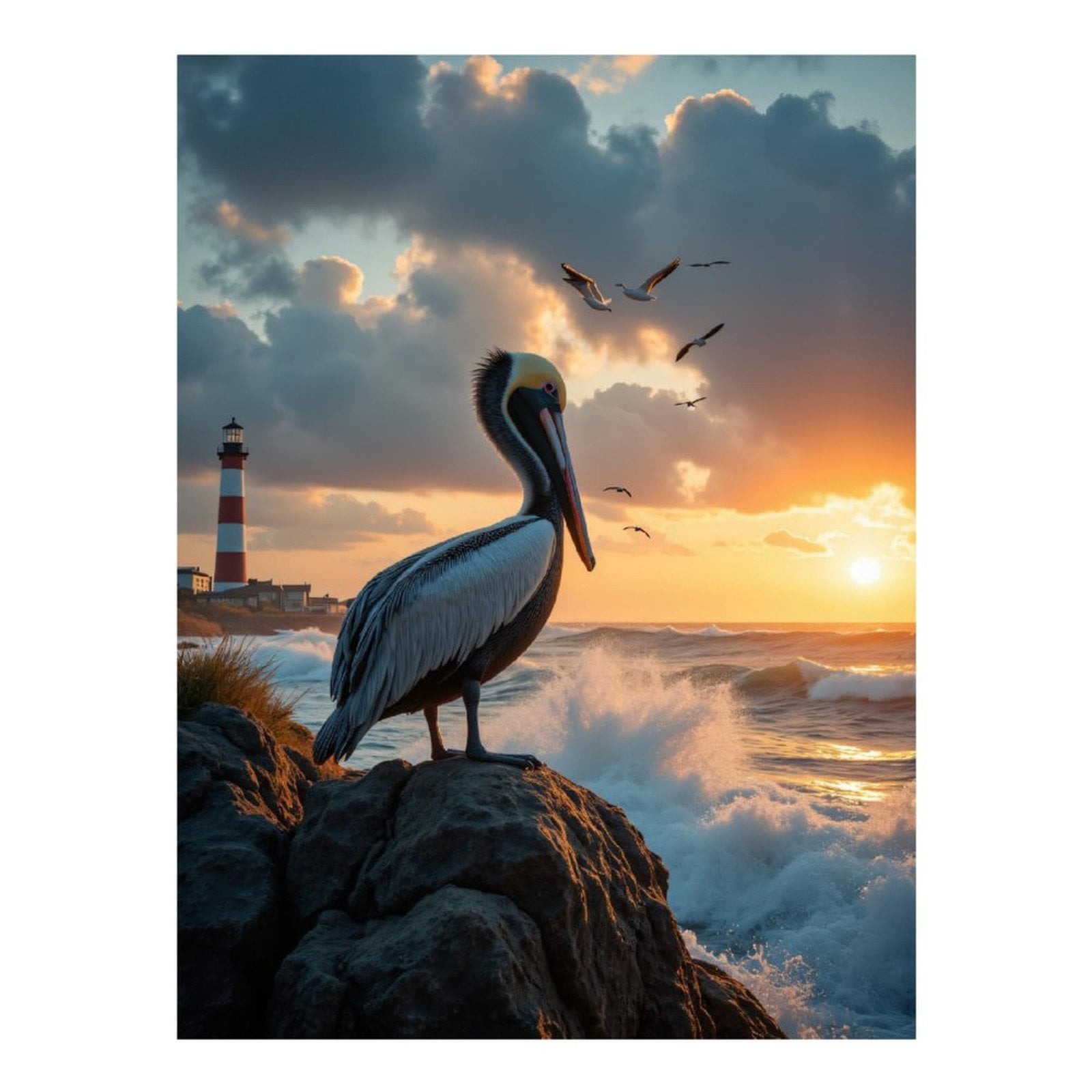 Diamond Art Kits for Adults, Pelican Lighthouse Ocean Sunset Waves 5D ...