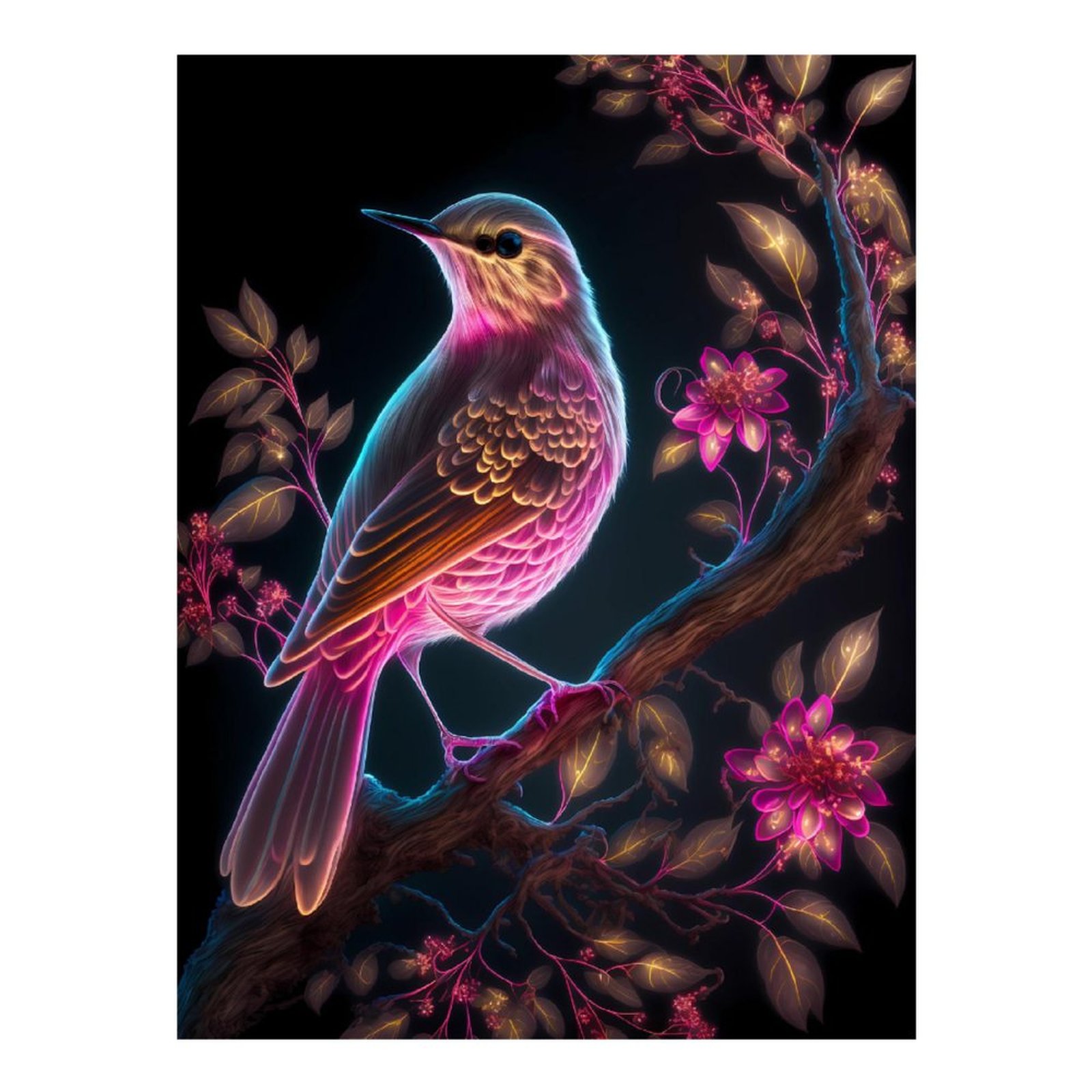 Diamond Art Kits for Adults, Pink Glowing Leaf BirdDiamond Painting ...