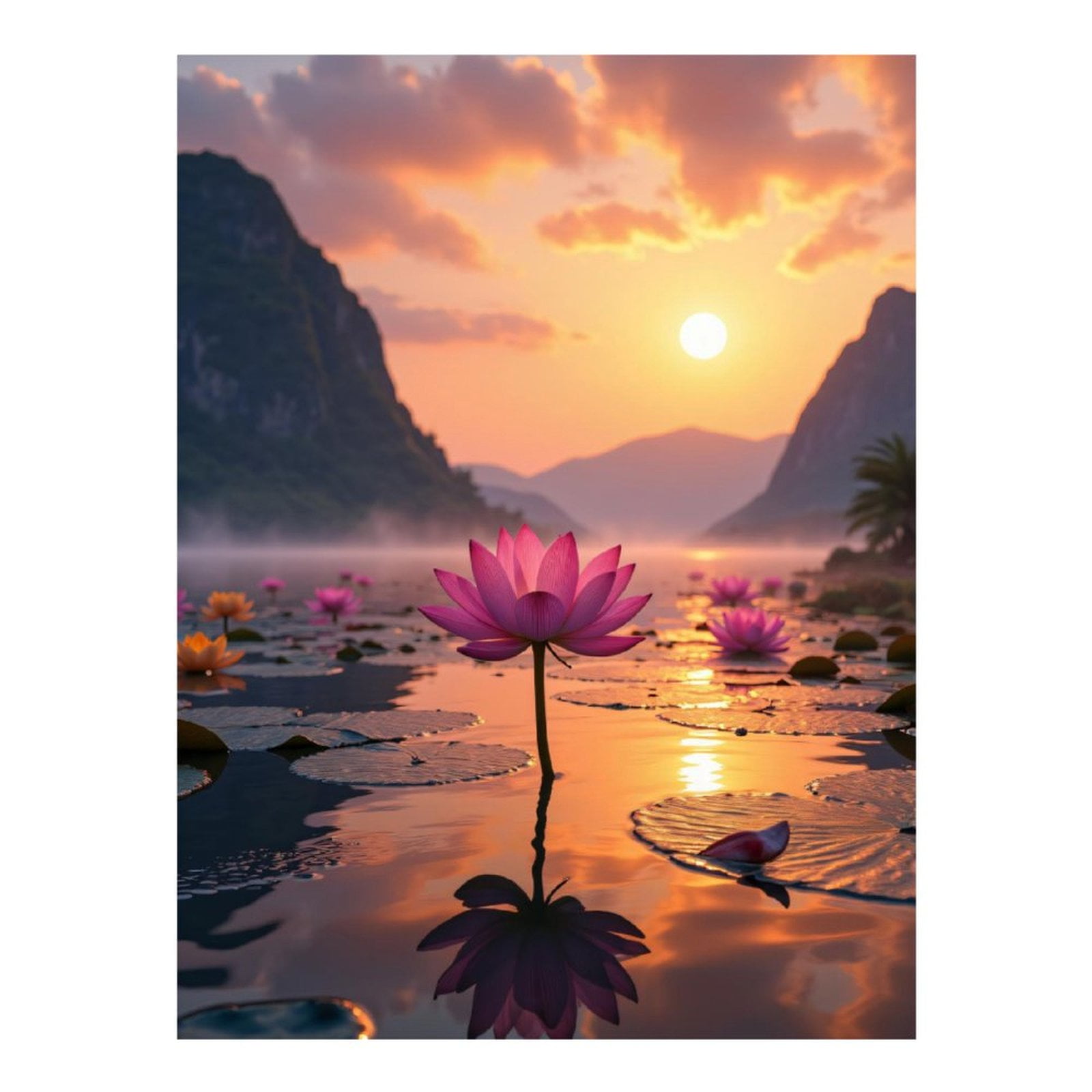 Diamond Art Kits for Adults, Pink Lotus Sunset Reflection 5D Diamond ...