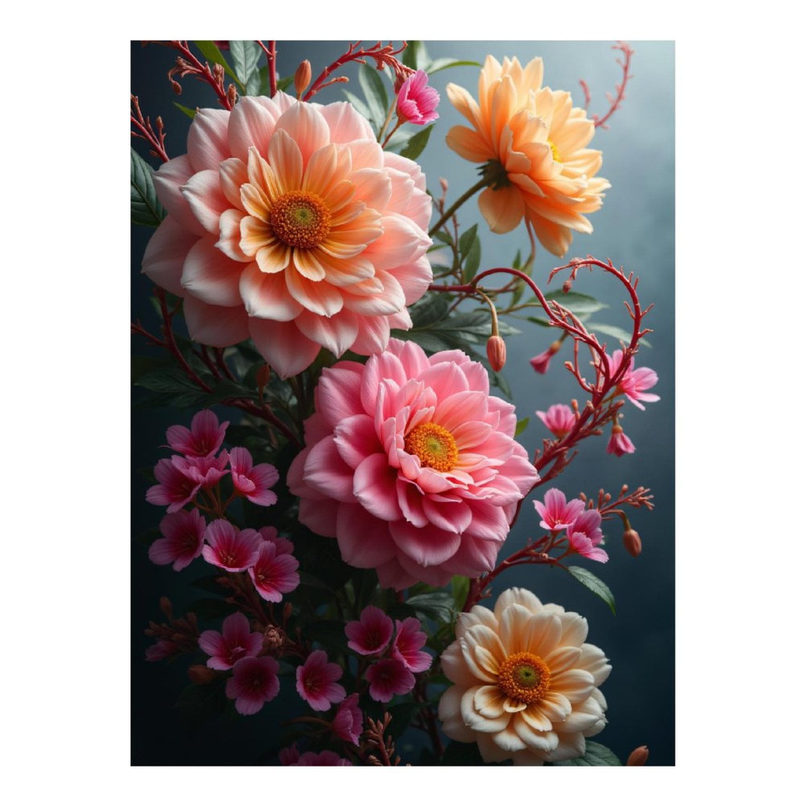 Diamond Art Kits for Adults, Pink Orange Floral Bloom Display 5D ...