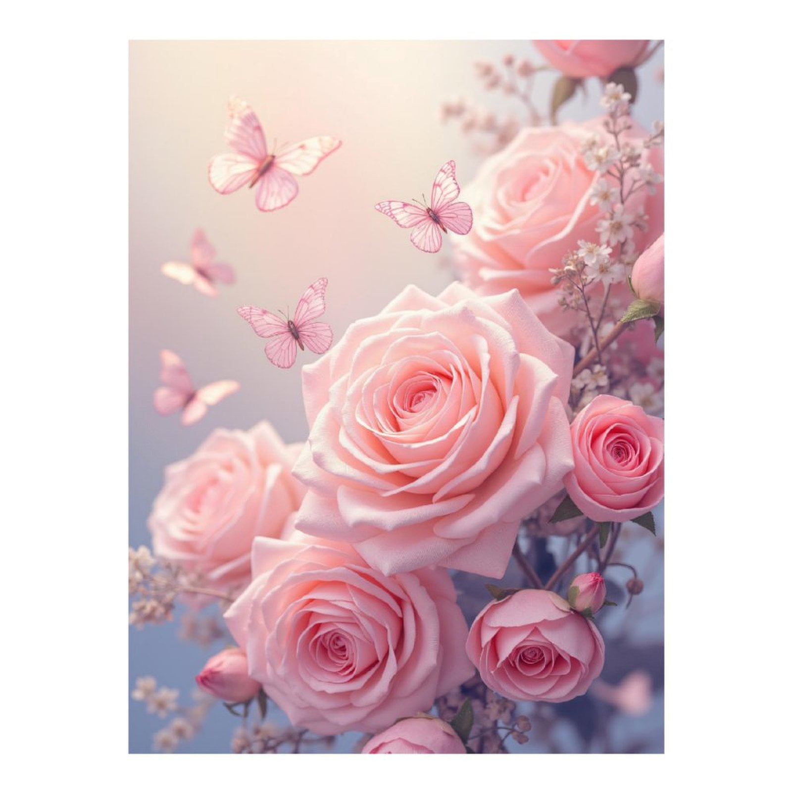 Diamond Art Kits for Adults - Pink Roses Butterflies Blossoms Spring 5d ...