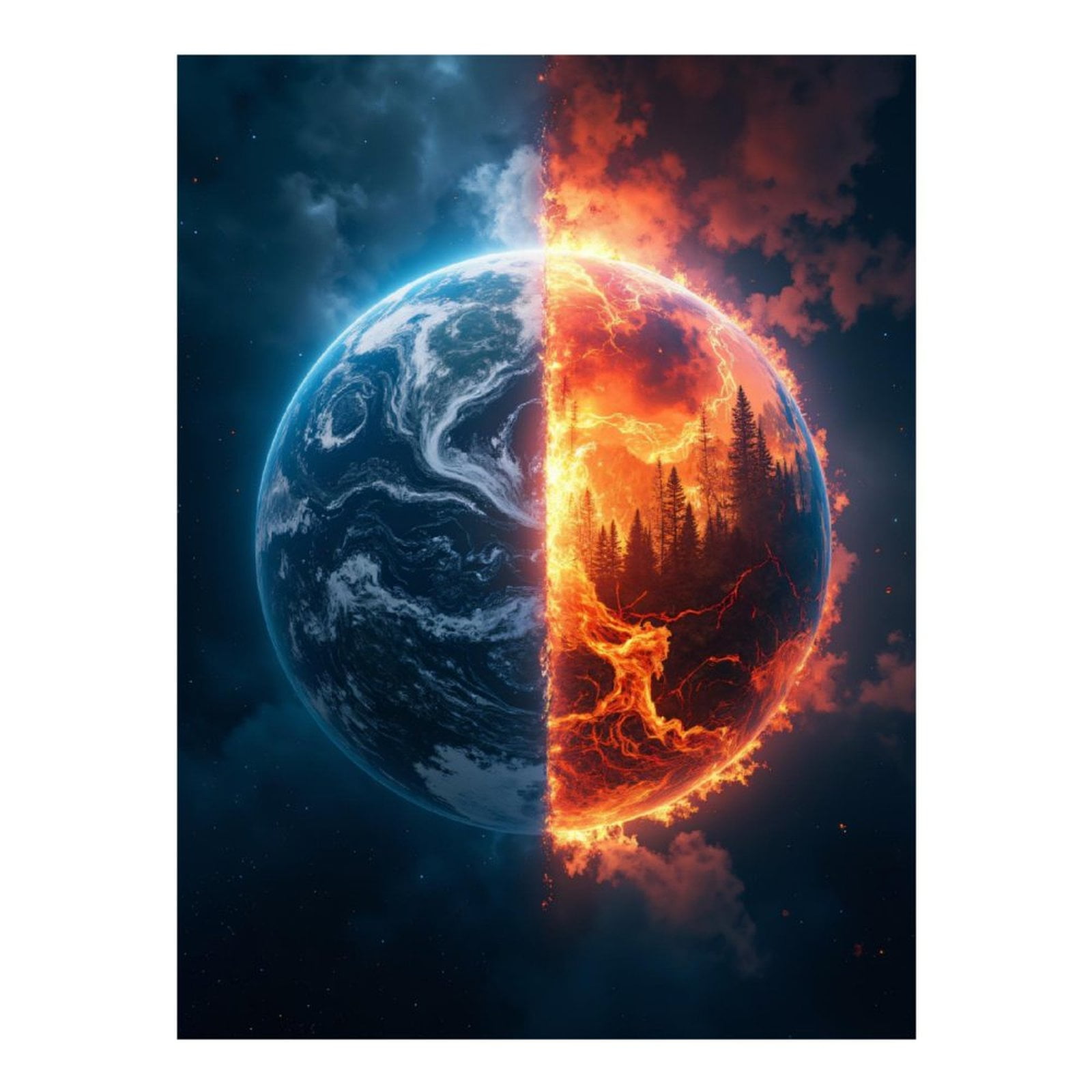 Diamond Art Kits for Adults, Planet Earth Fire Ice Duality 5D Diamond ...