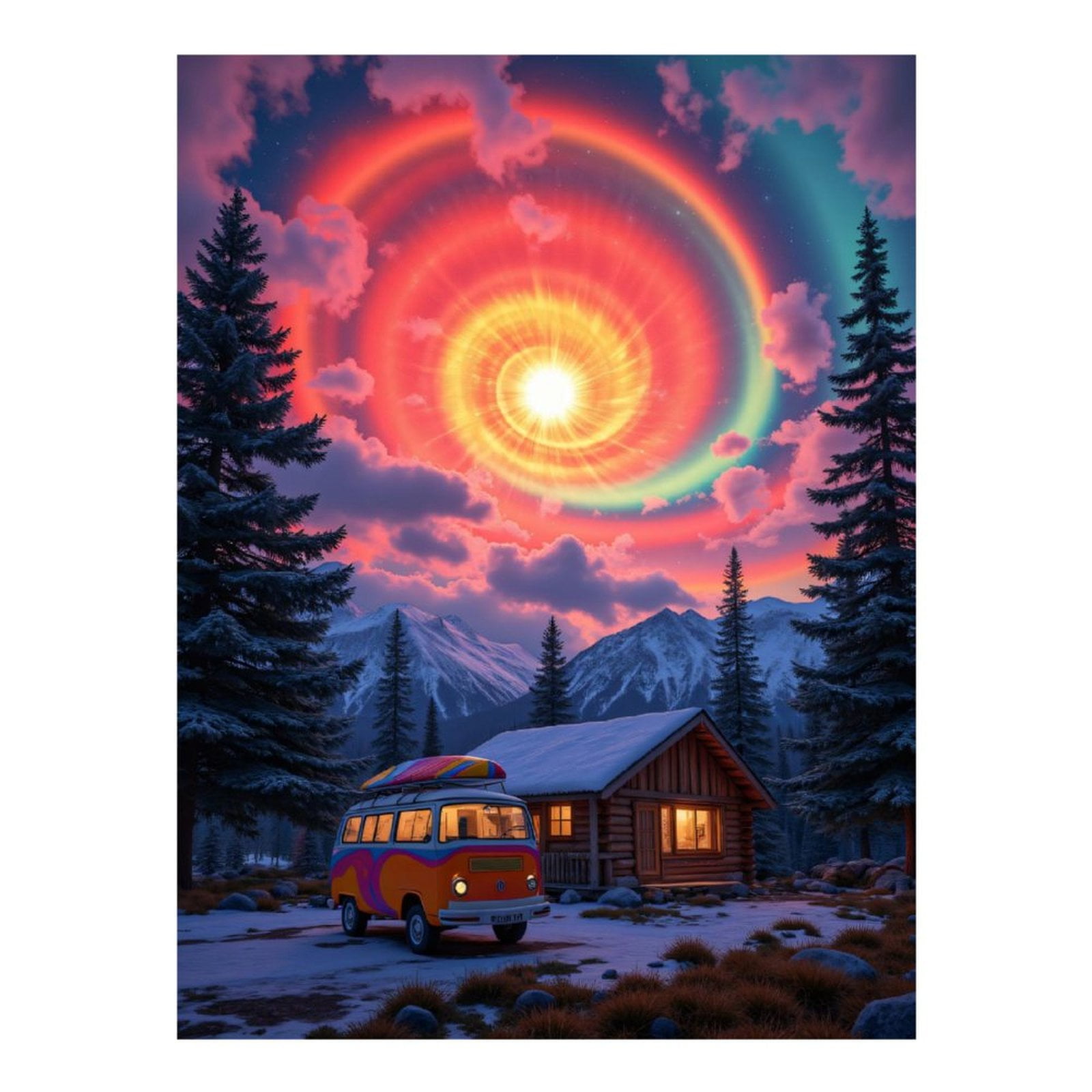 Diamond Art Kits for Adults, Psychedelic Cabin Van Aurora 5D Diamond ...
