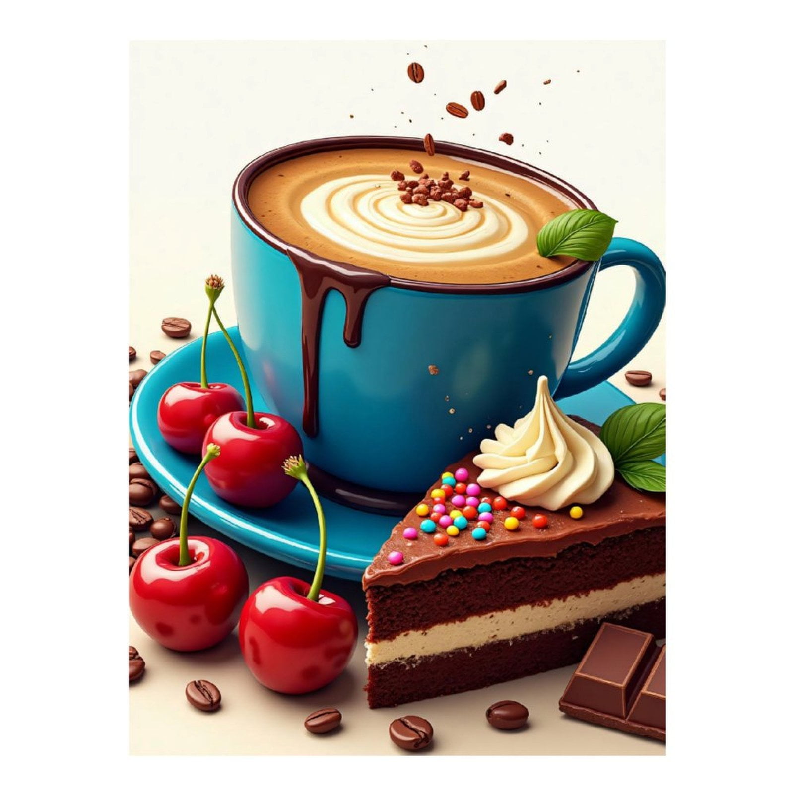 Diamond Art Kits for Adults - Realistic Coffee Cake Coffee Print No.21 5D Frameless Dimond ...