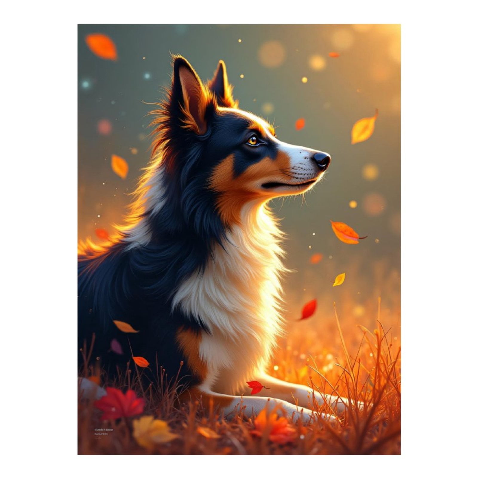 Diamond Art Kits for Adults - Realistic Collie Fallen Leaves Print No ...