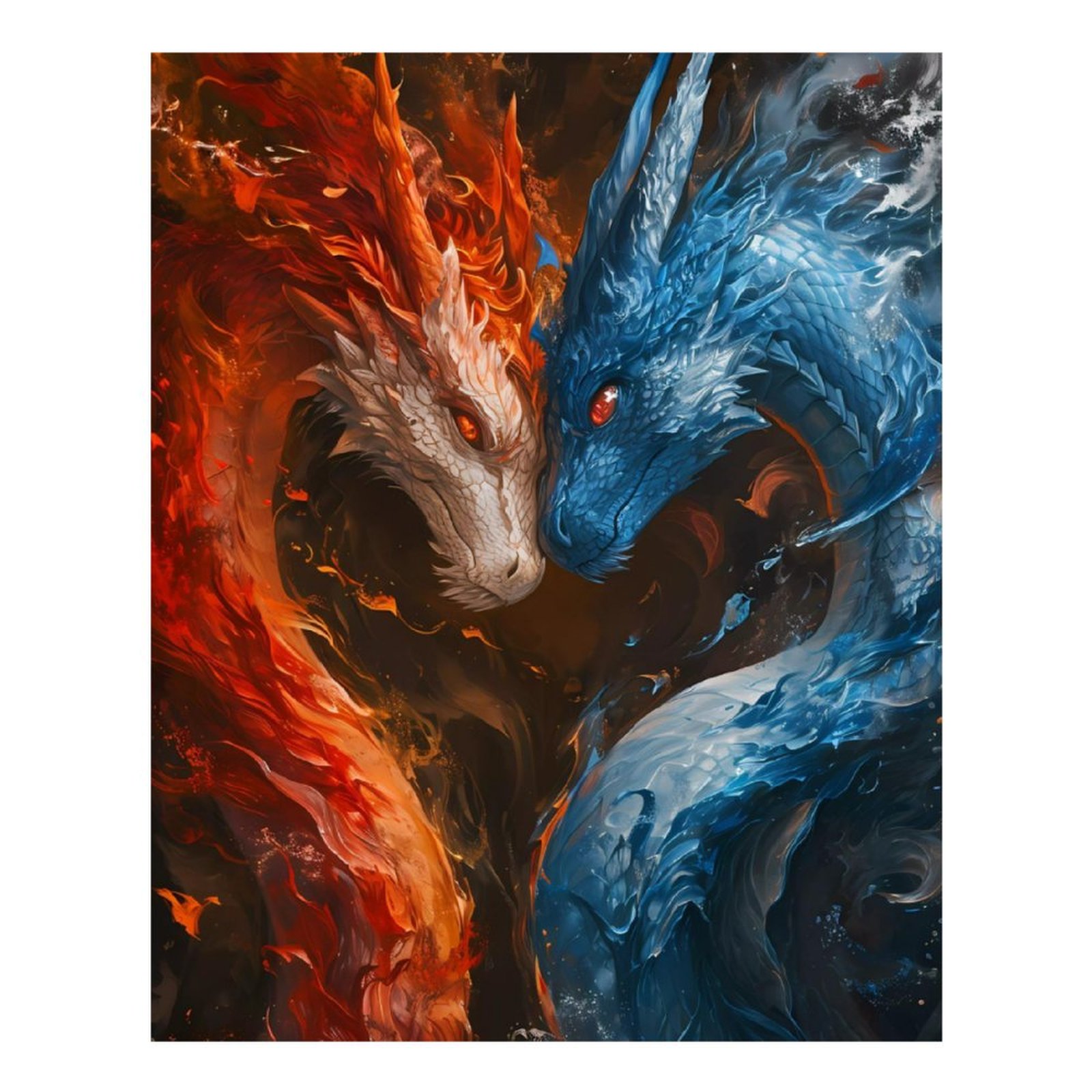 Diamond Art Kits for Adults - Red And Blue Fire Dragon F DIY Frameless ...