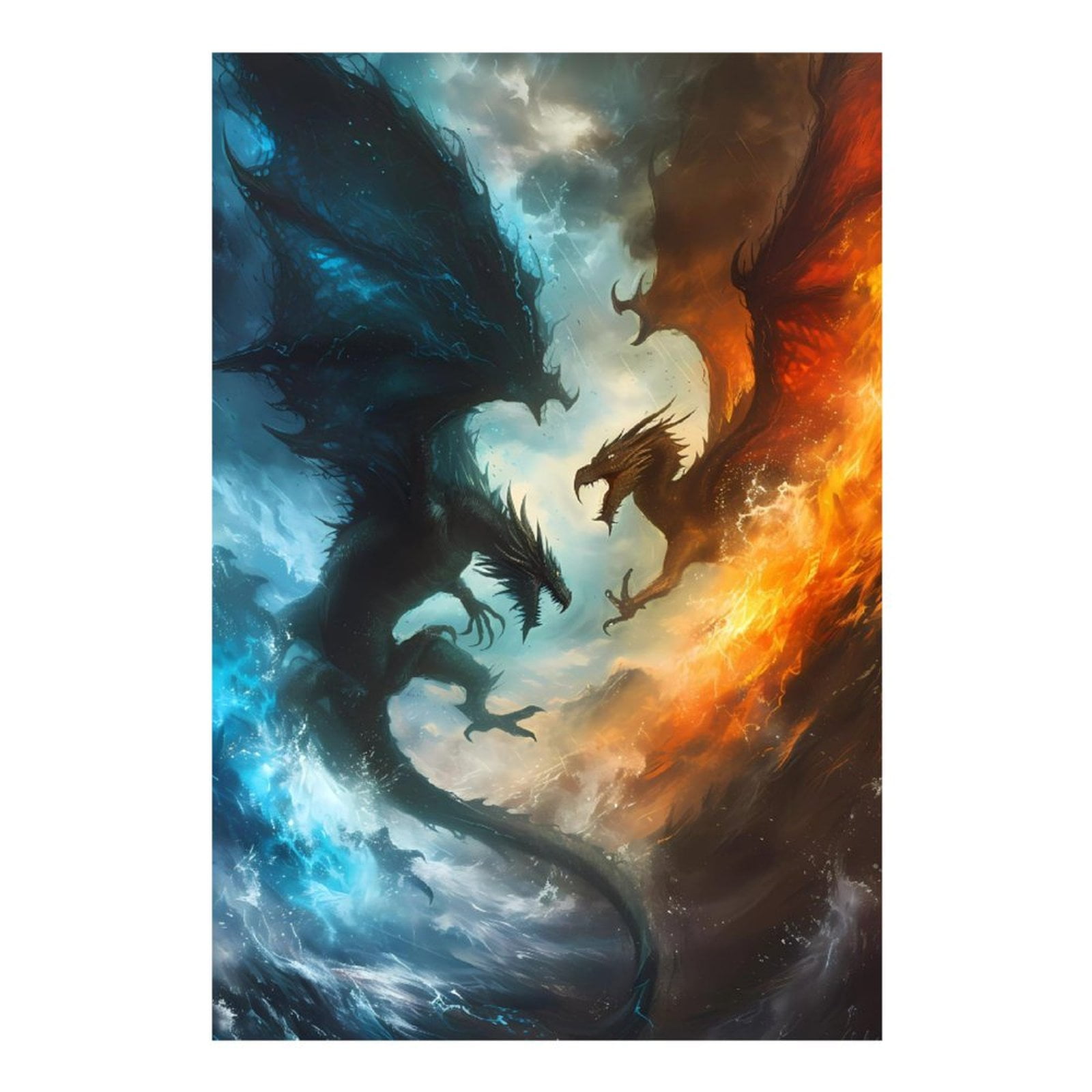 Diamond Art Kits for Adults - Red And Blue Flame Wave Dragon Frameless 5D Dimond Painting Kits ...