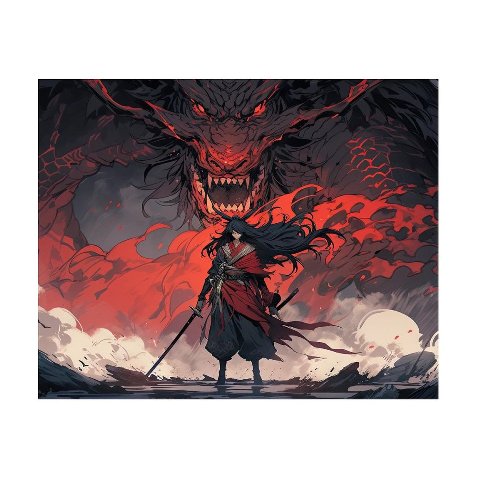 Diamond Art Kits for Adults - Red Black Dragon Eastern Swordsman DIY ...