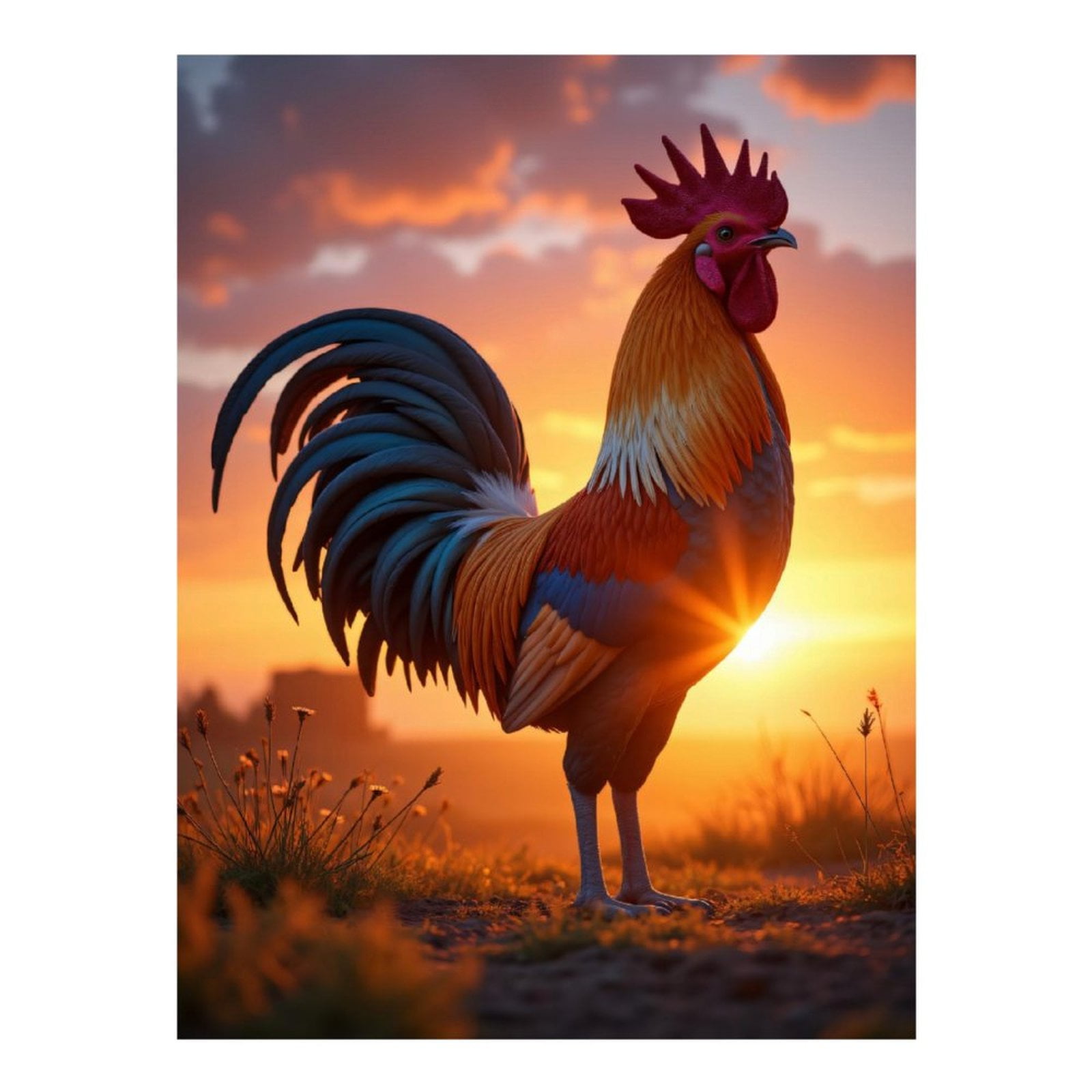 Diamond Art Kits for Adults - Rooster Silhouette Sunrise Glow 5d ...
