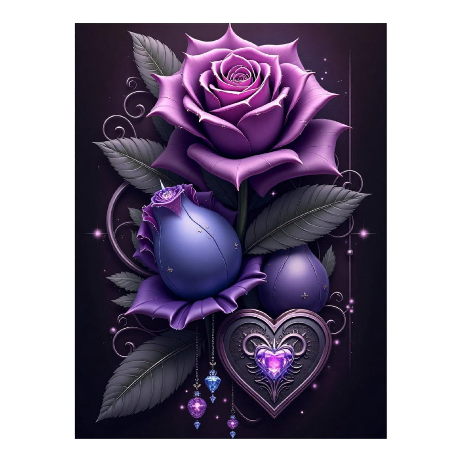 Diamond Art Kits for Adults - Rose Purple Diamond Print No.218 5D ...