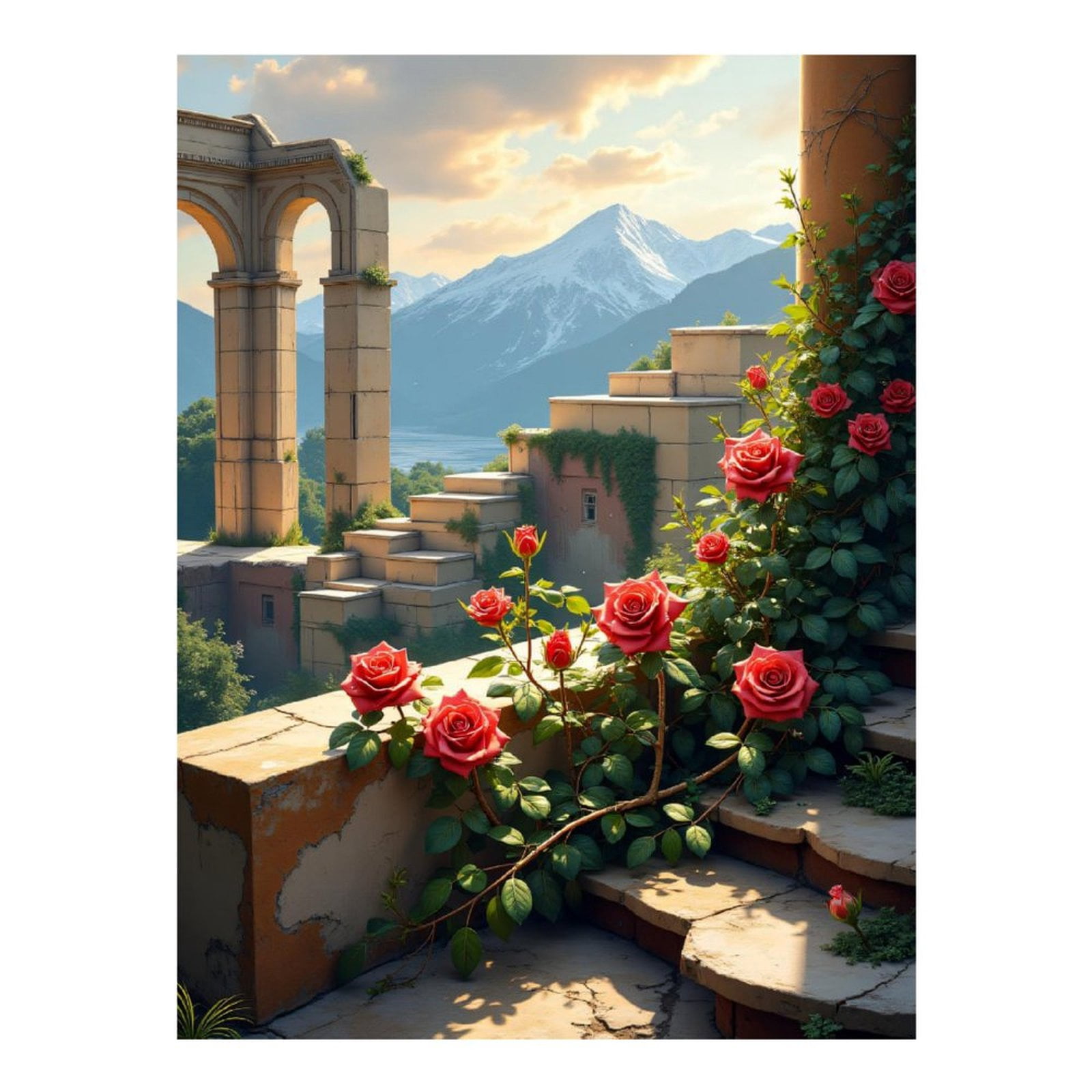 Diamond Art Kits for Adults - Rose Red Patio Print No.773 5D Frameless ...