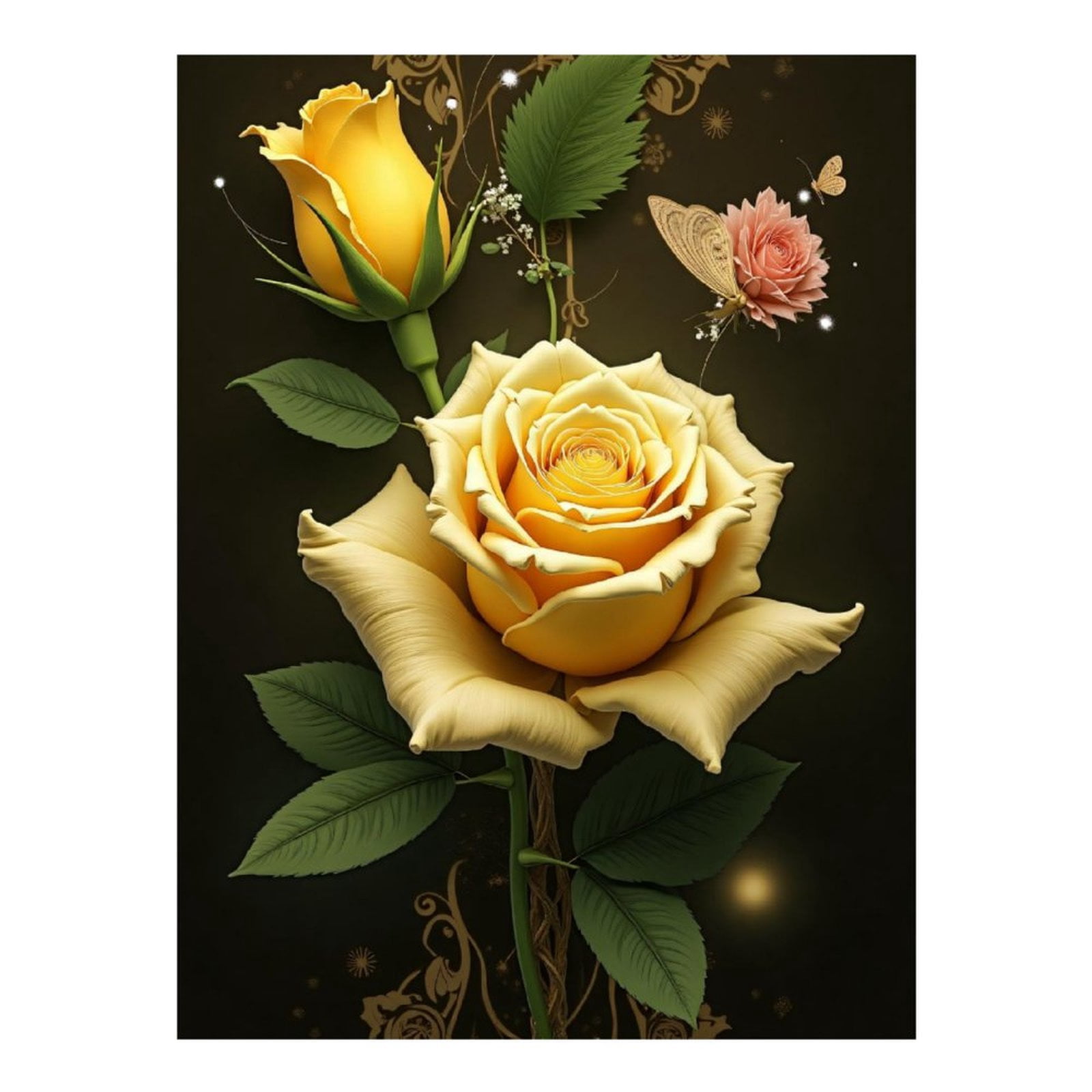 Diamond Art Kits for Adults - Rose Yellow Print No.30 5D Frameless ...