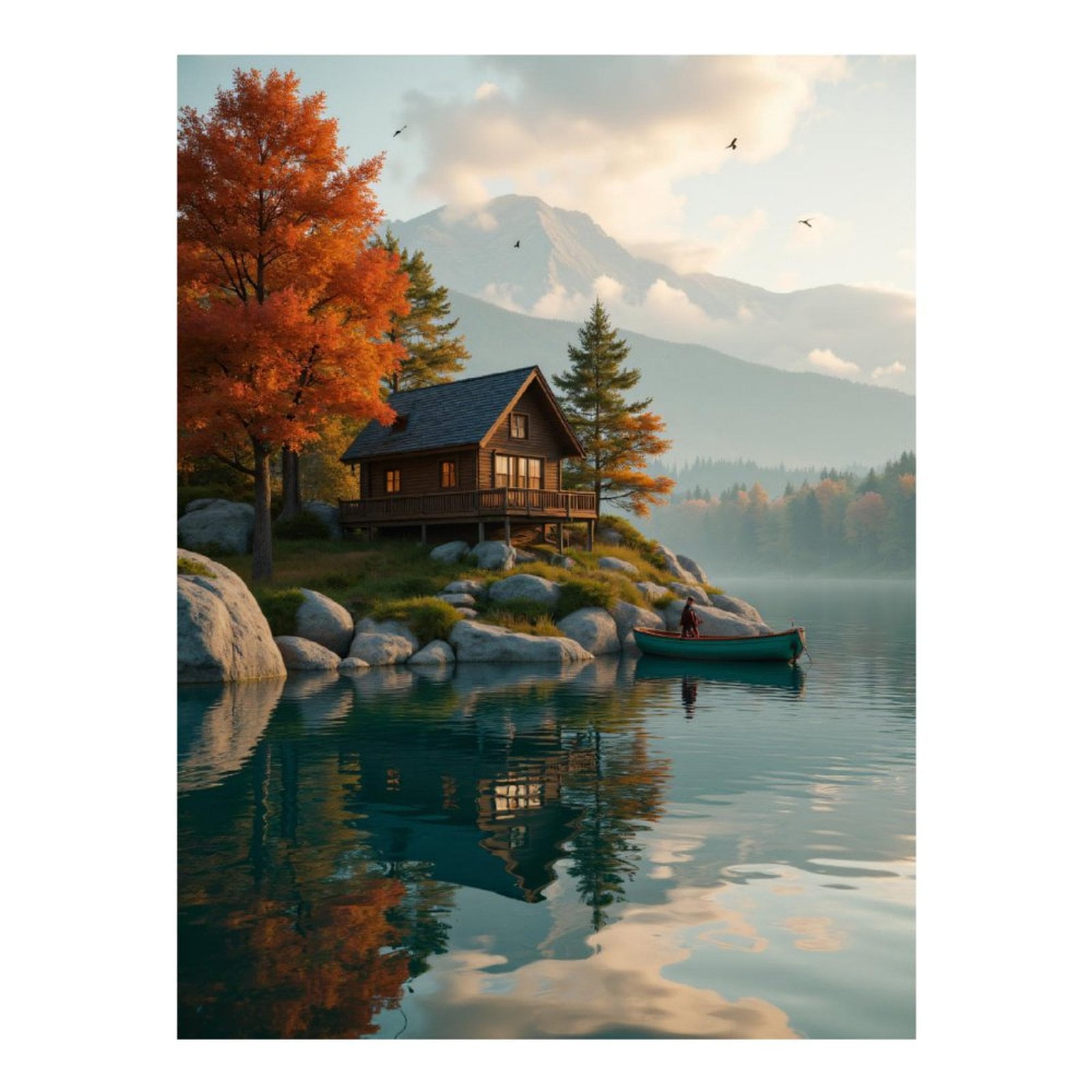 Diamond Art Kits for Adults, Rustic Cabin Lake Reflection 5D Diamond ...