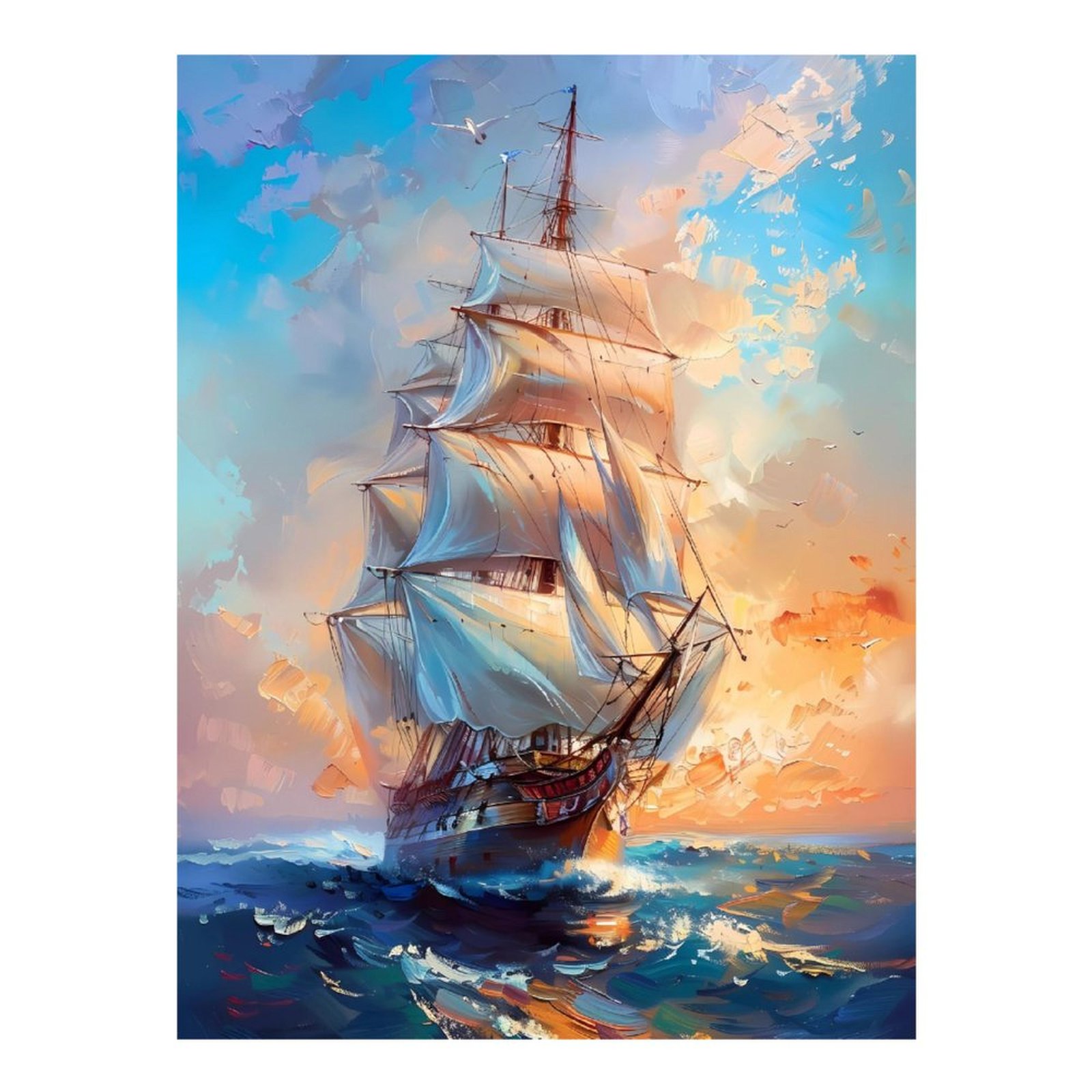 Diamond Art Kits for Adults, Sailing Ship Ocean Sunset Round Full Drill ...