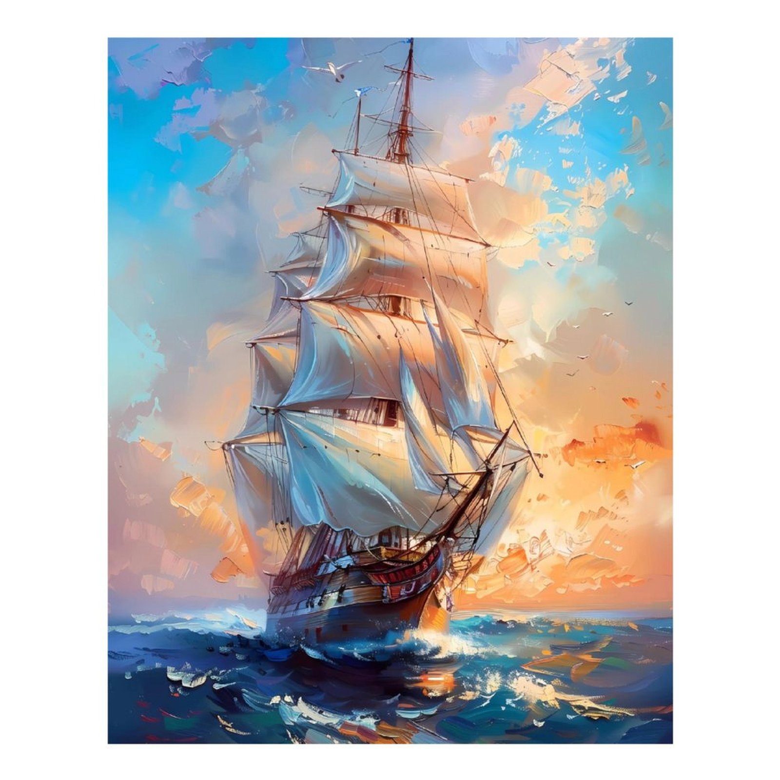 Diamond Art Kits for Adults, Sailing Ship Ocean Sunset Round Full Drill ...