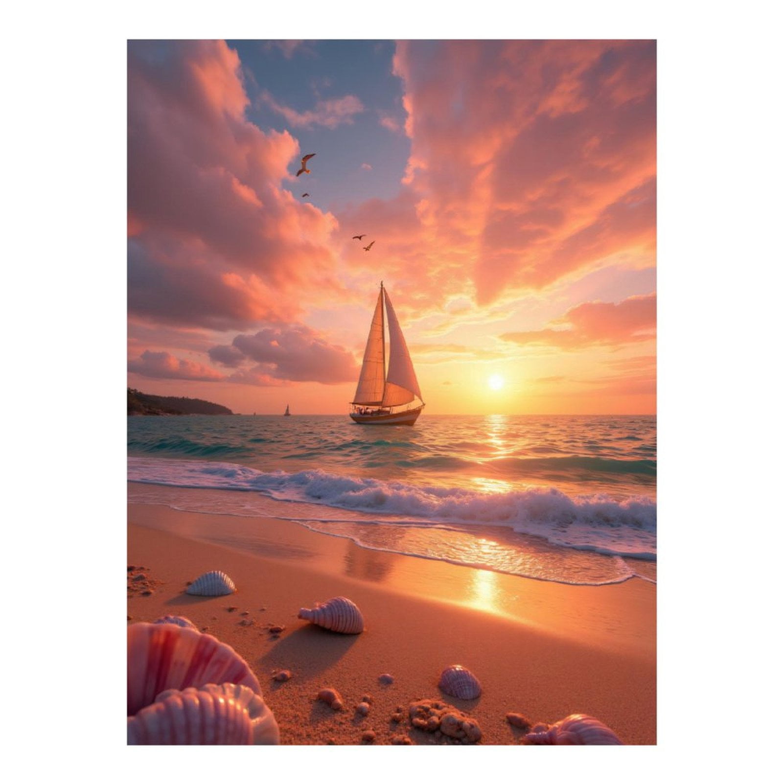 Diamond Art Kits for Adults, Seashell Beach Sunset Sailboat Serenity 5D ...