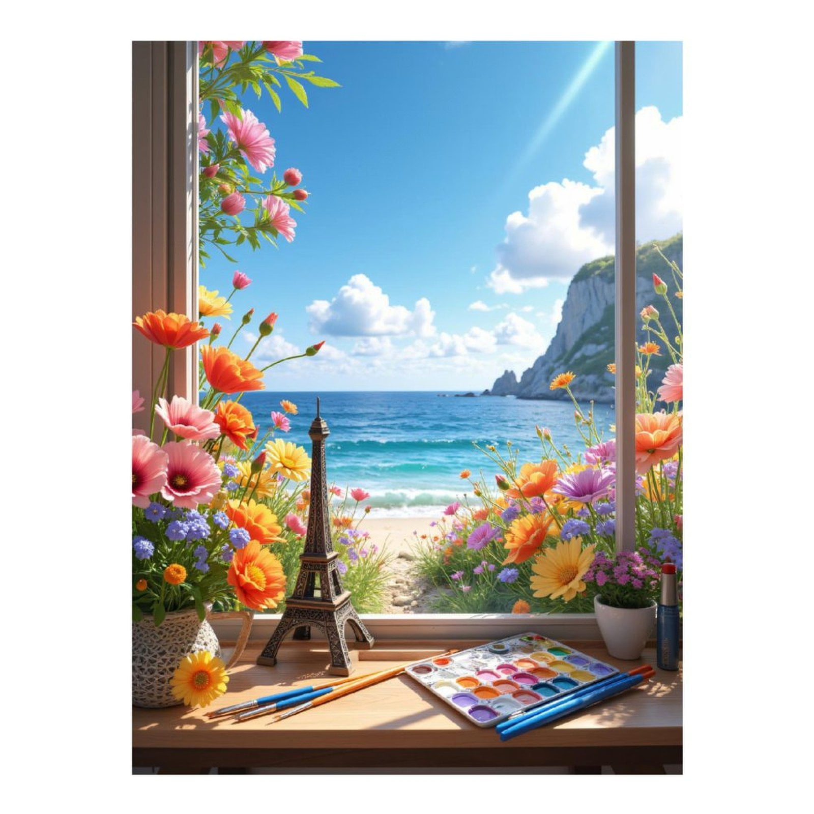 Diamond Art Kits for Adults - Seaside Art Flowers Eiffel Scenery 5d ...