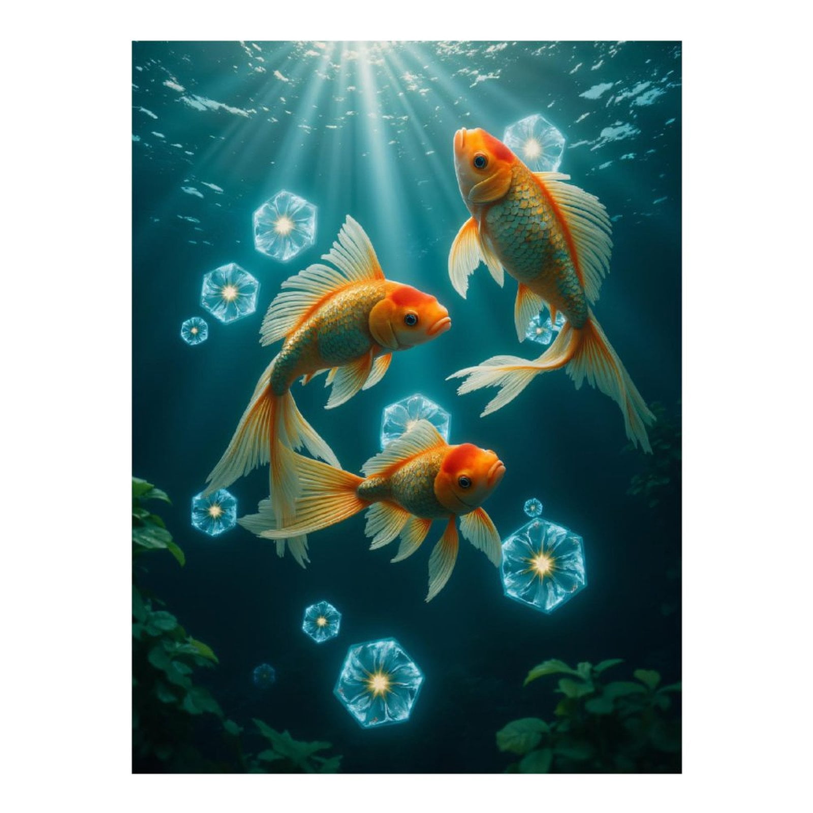 Diamond Art Kits for Adults, Serene Goldfish Swim Illuminated Ocean 5D ...