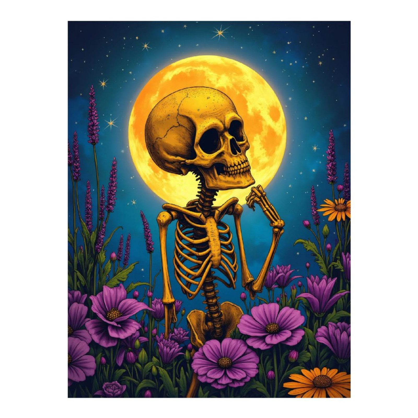 Diamond Art Kits for Adults, Skeleton Moonlit Floral Night Sky 5D ...