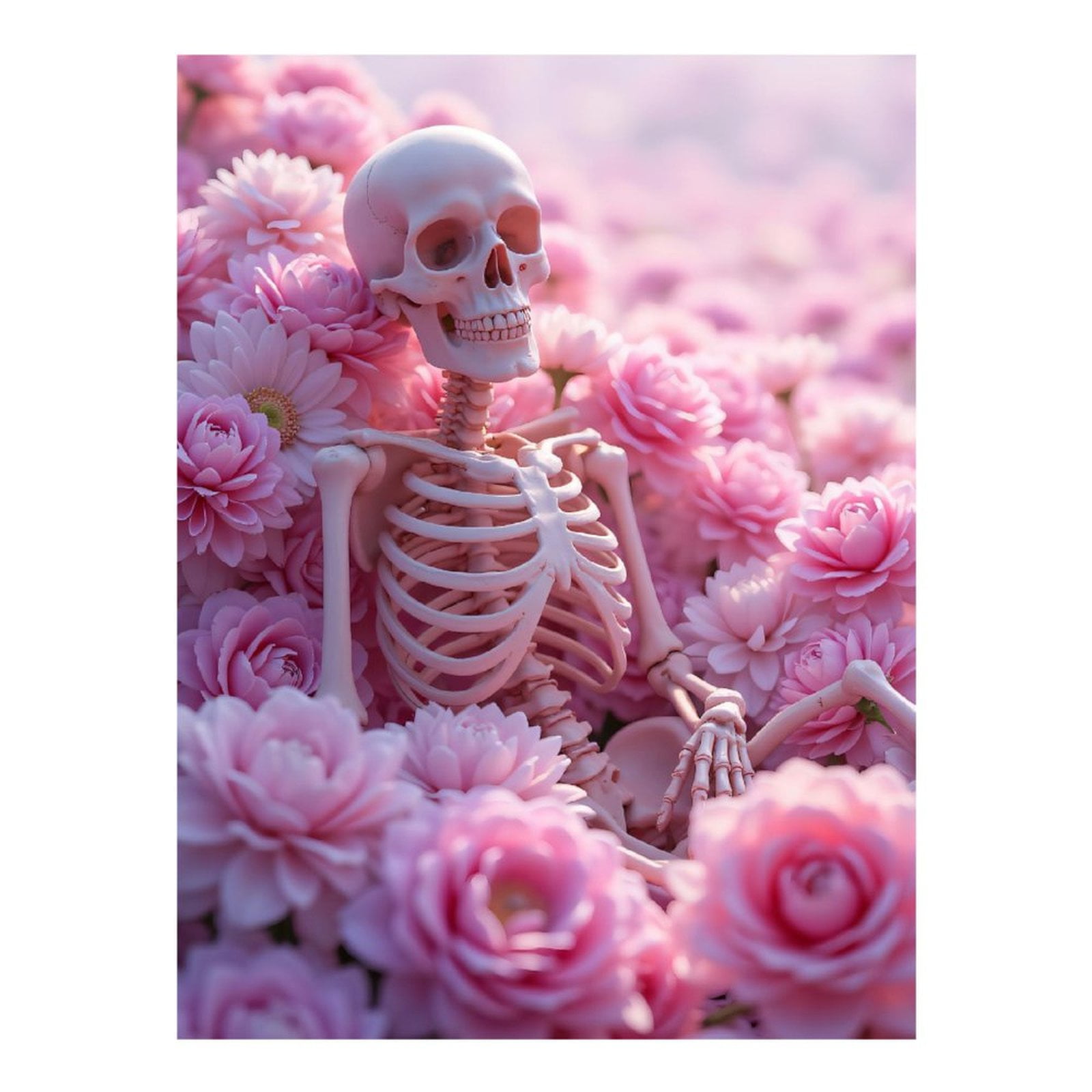 Diamond Art Kits for Adults, Skeleton In Pink Flowers 5D Diamond ...