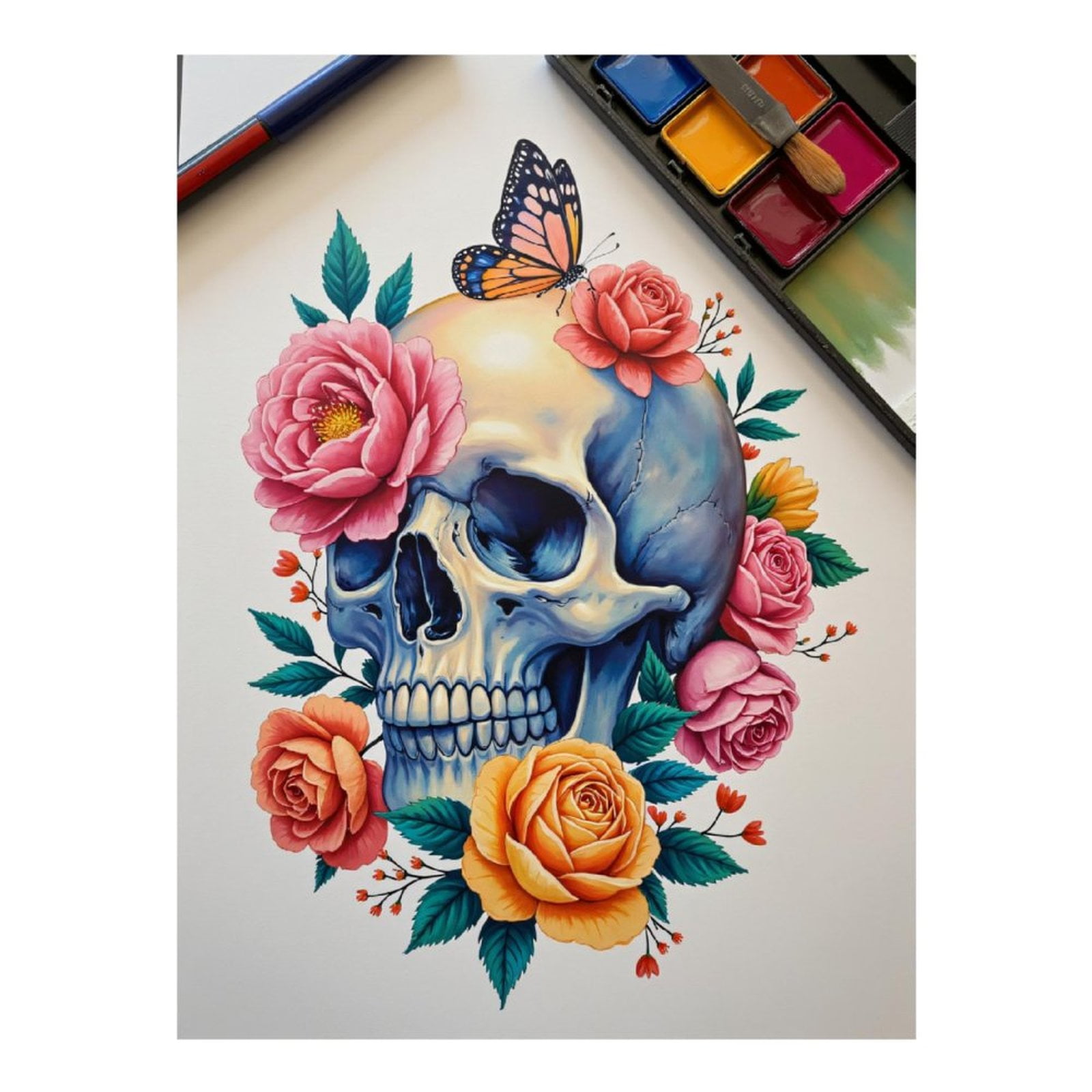 Diamond Art Kits for Adults - Skull With Butterflies And Roses 5d ...