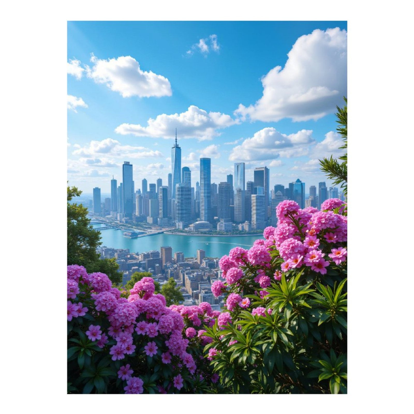 Diamond Art Kits for Adults - Skyline Pink Flowers Cityscape View 5d ...