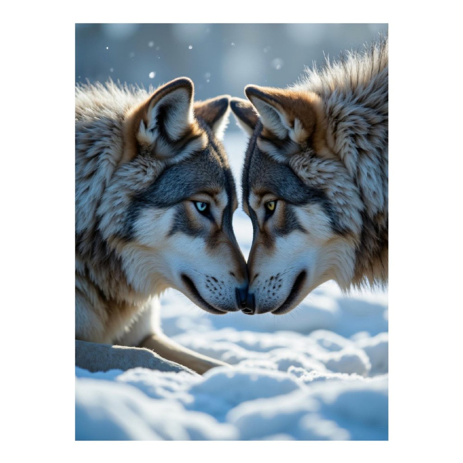 Diamond Art Kits for Adults - Snow Wolves Touching Noses 5d Diamond ...