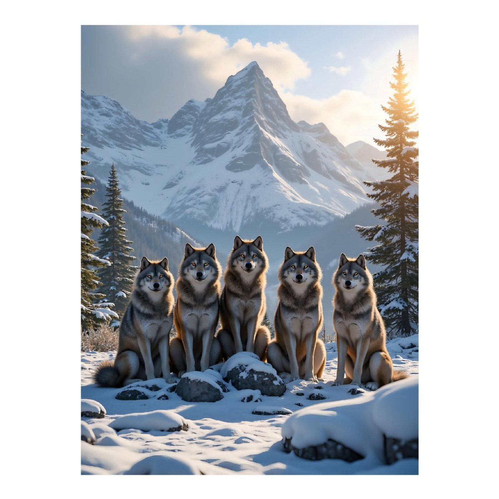Diamond Art Kits for Adults - Snowy Mountain Wolves Gathering 5d ...
