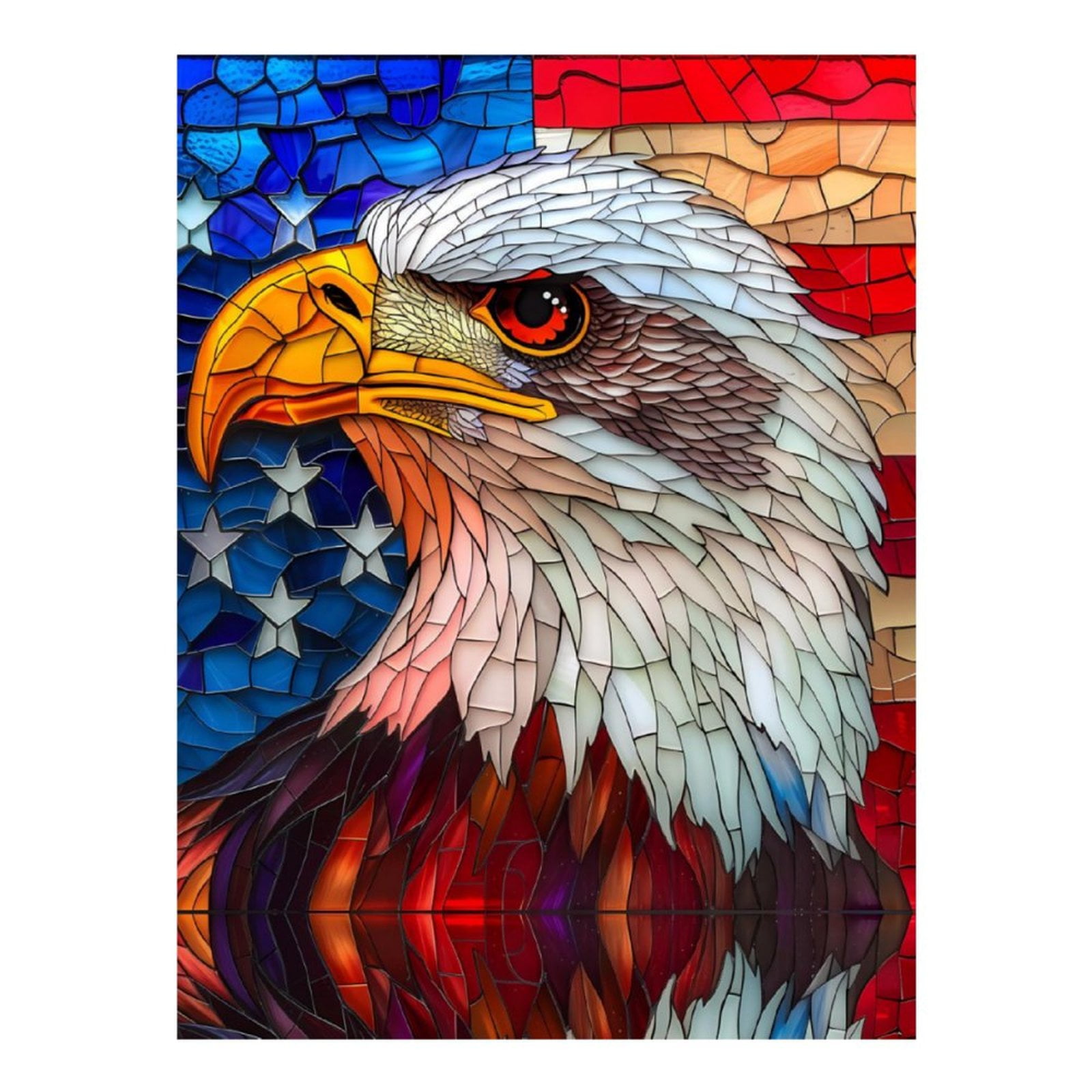 Diamond Art Kits for Adults, Stained Glass Eagle Flag Round Full Drill ...