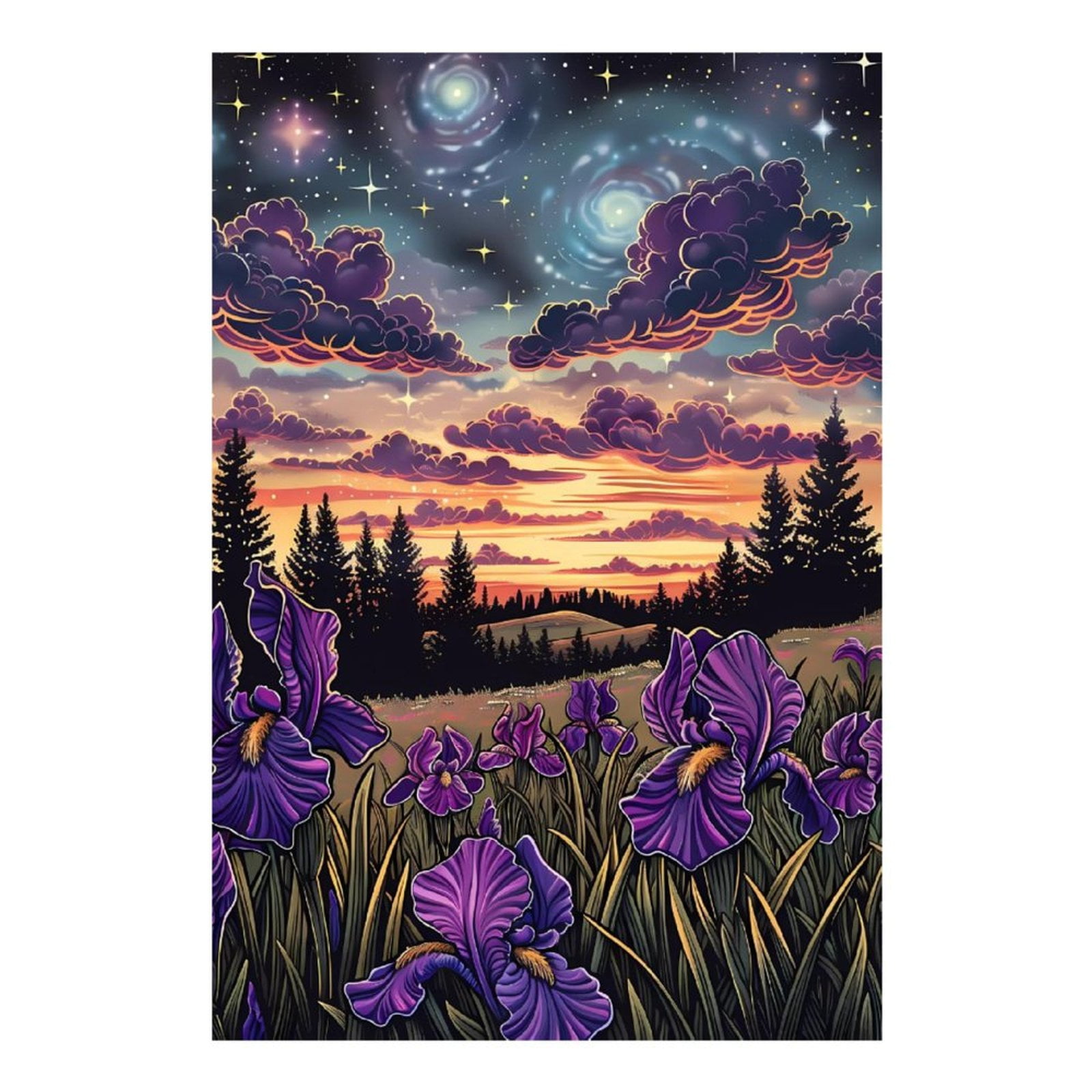 Diamond Art Kits for Adults, Starry Night Purple Irises Round Full ...