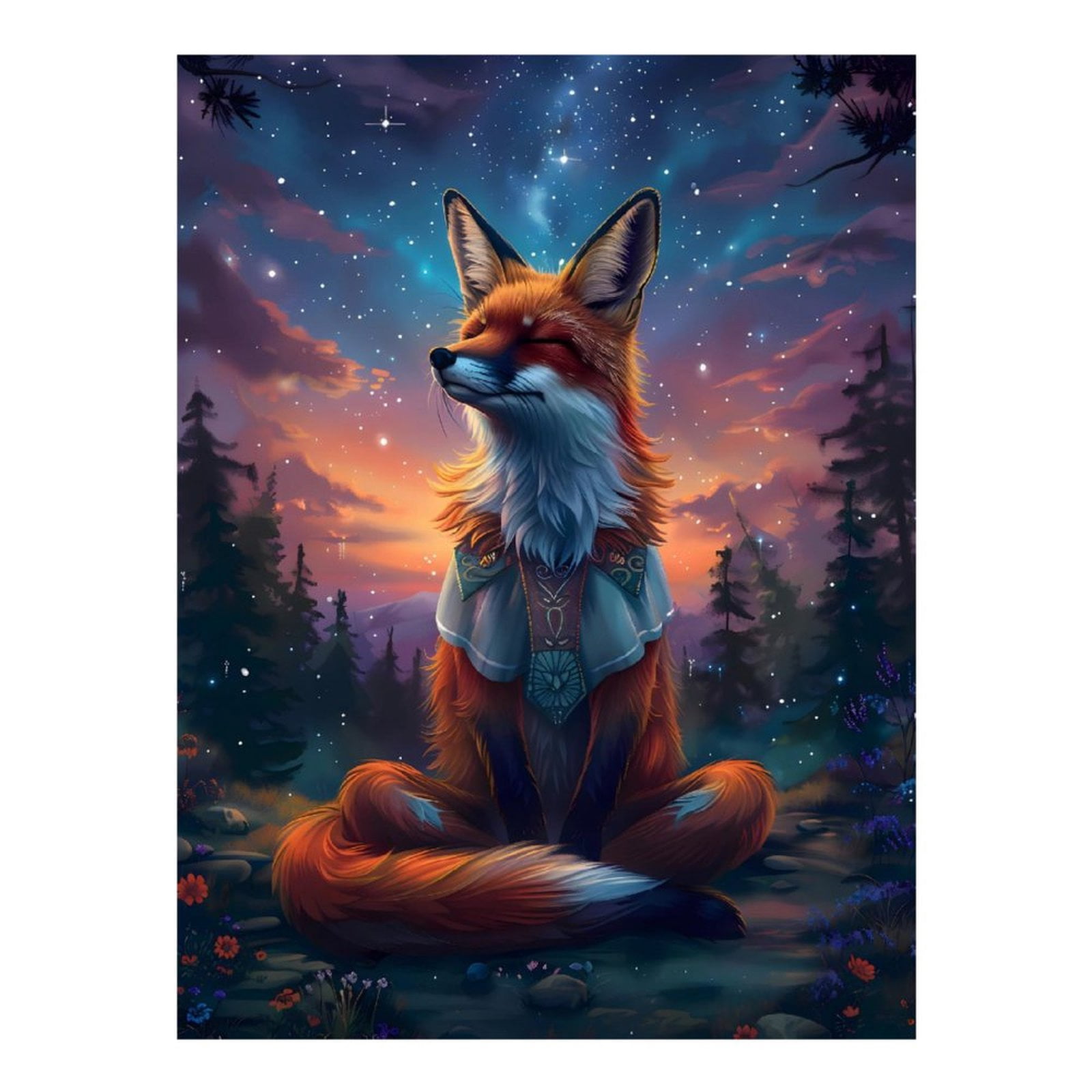 Diamond Art Kits for Adults, Starry Sky Meditating FoxDiamond Painting ...