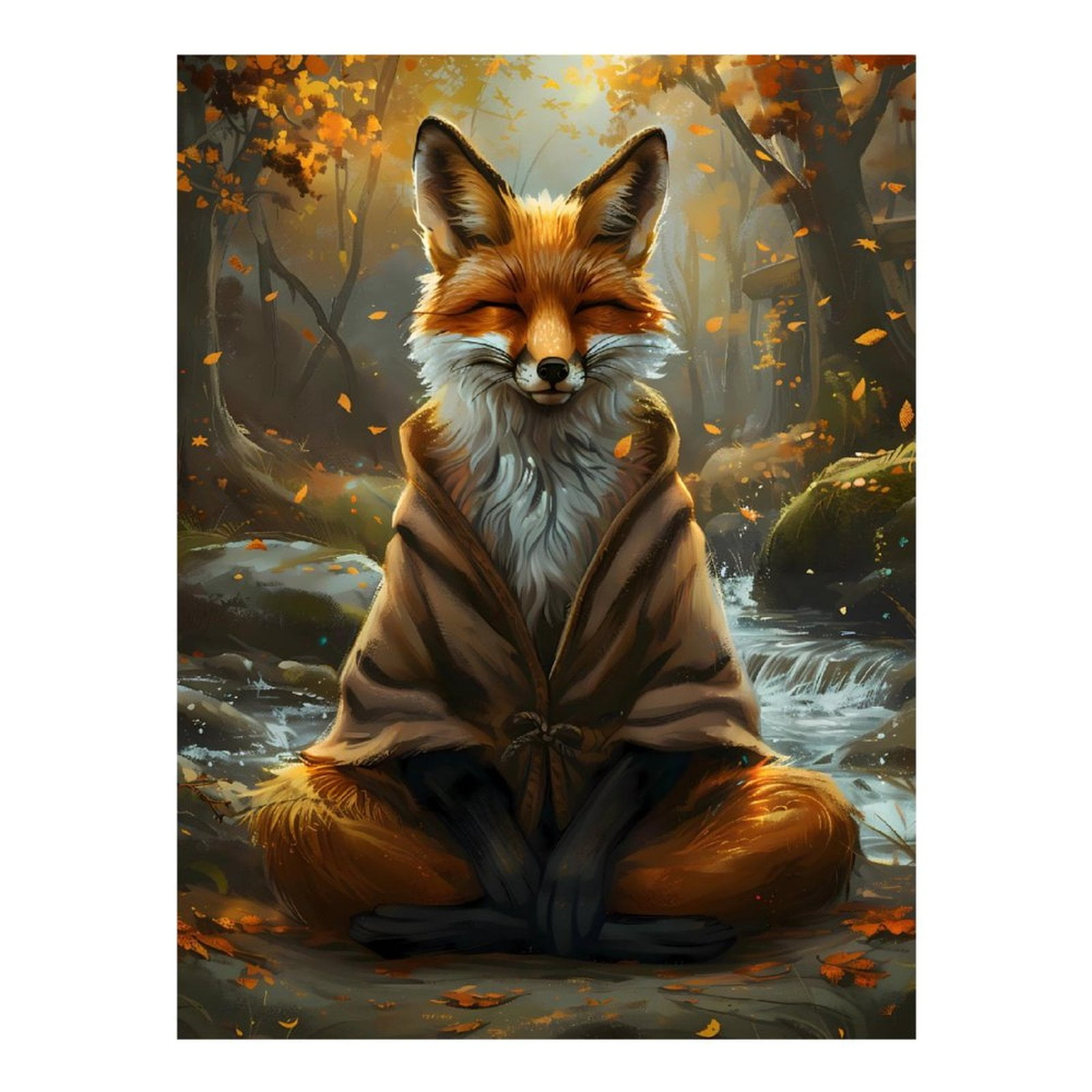 Diamond Art Kits for Adults - Streamside Meditating Fox DIY Frameless ...