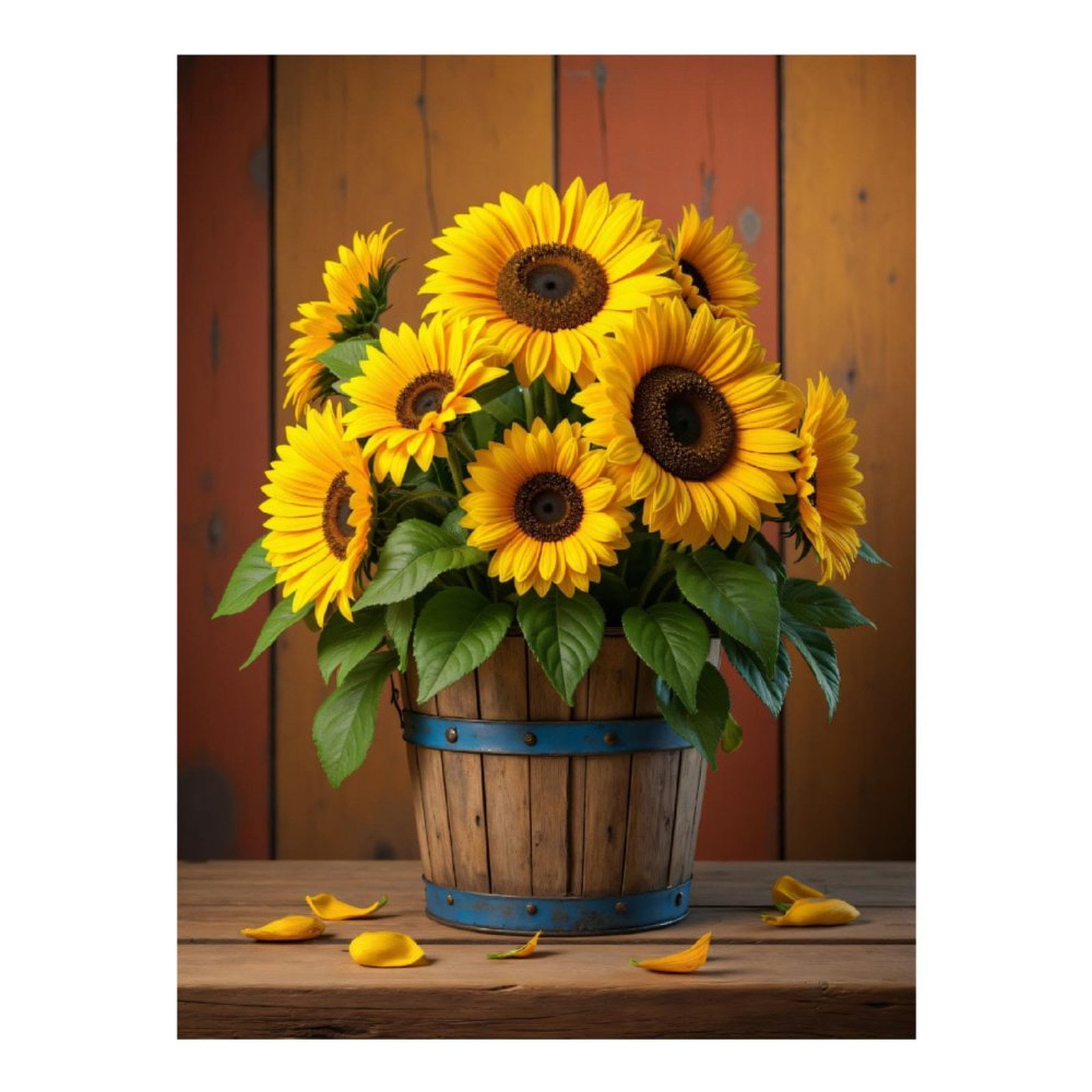 Diamond Art Kits for Adults, Sunflowers In Rustic Wooden Bucket 5D ...