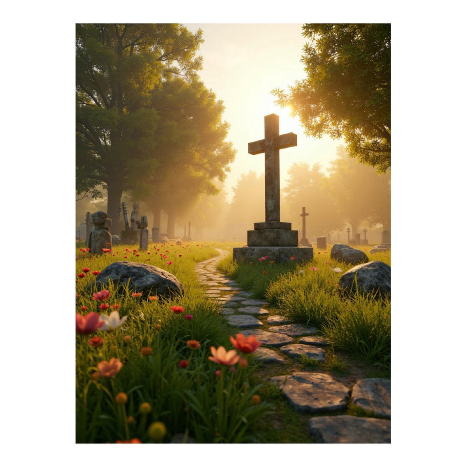 Diamond Art Kits for Adults, Sunlit Pathway Through Cemetery 5D Diamond ...