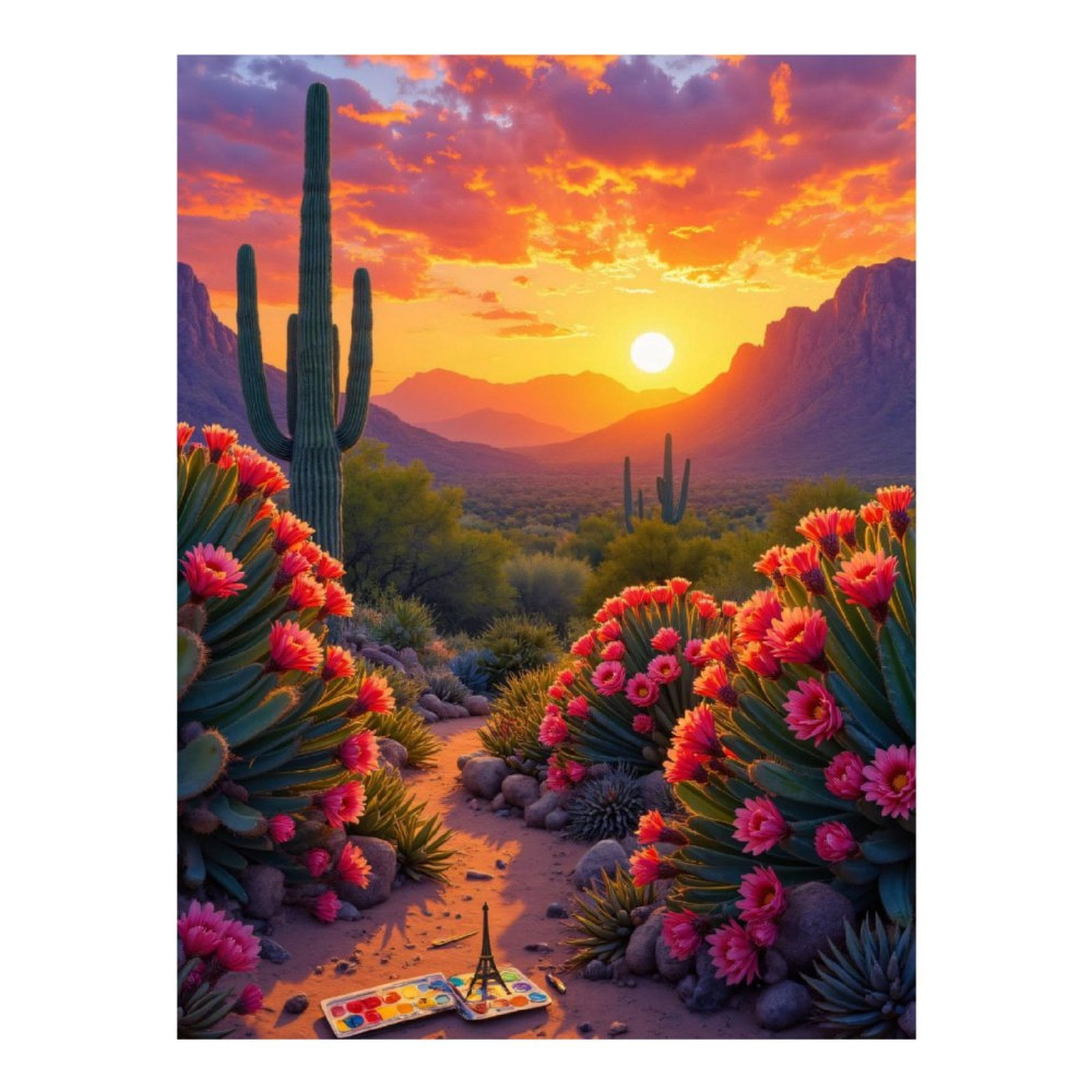 Diamond Art Kits for Adults, Sunset Desert Path Cacti Blossoms 5D ...