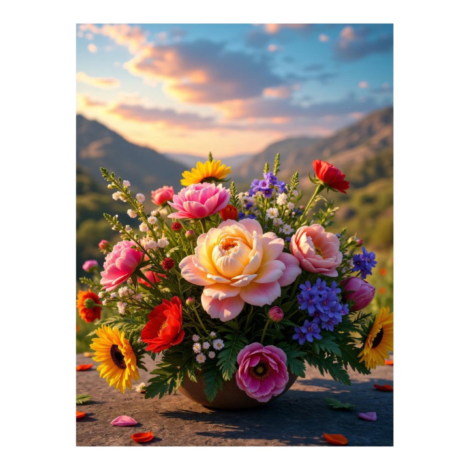 Diamond Art Kits for Adults, Sunset Floral Bouquet Scenic View 5D ...