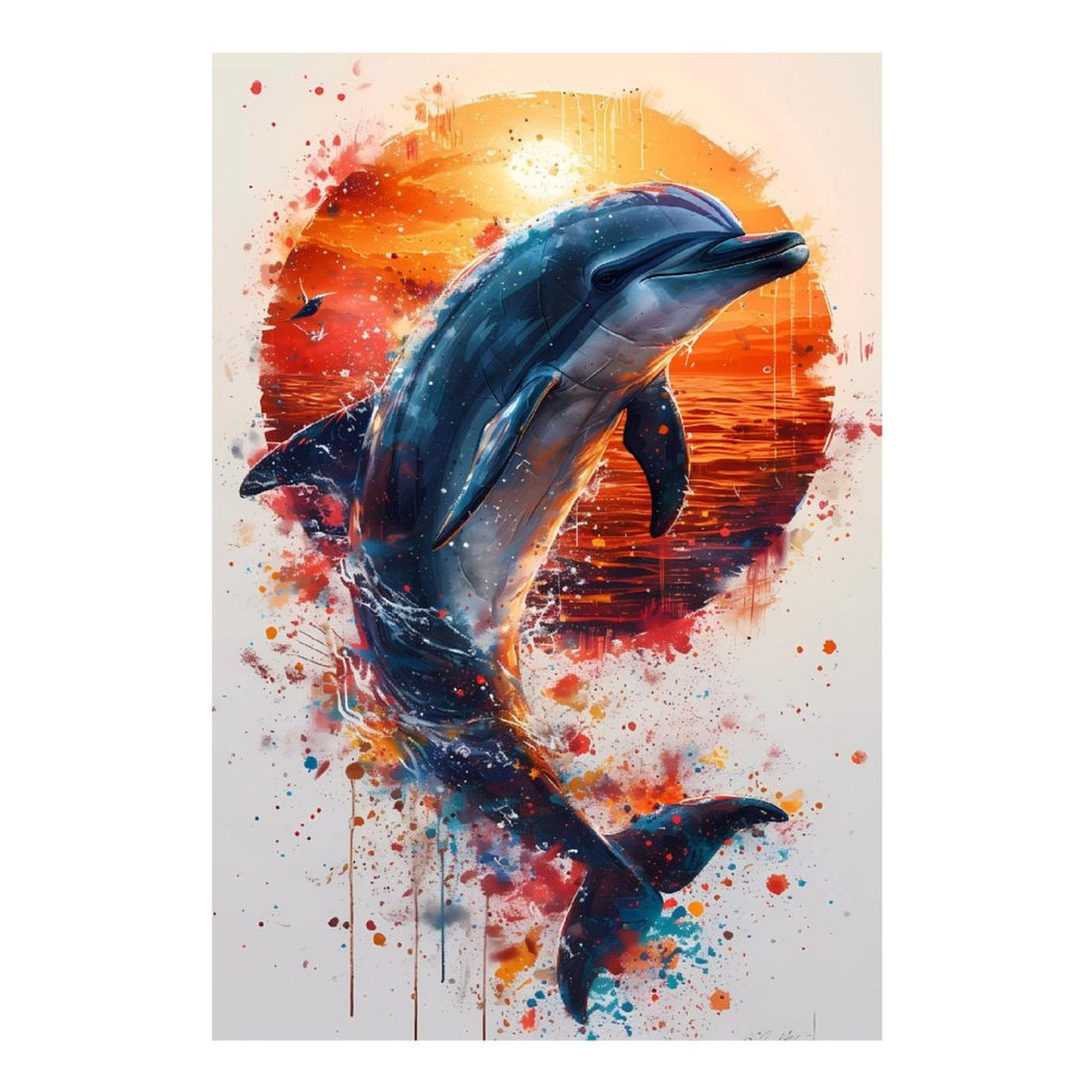 Diamond Art Kits for Adults - Sunset Ocean Watercolor Dolphin Frameless ...