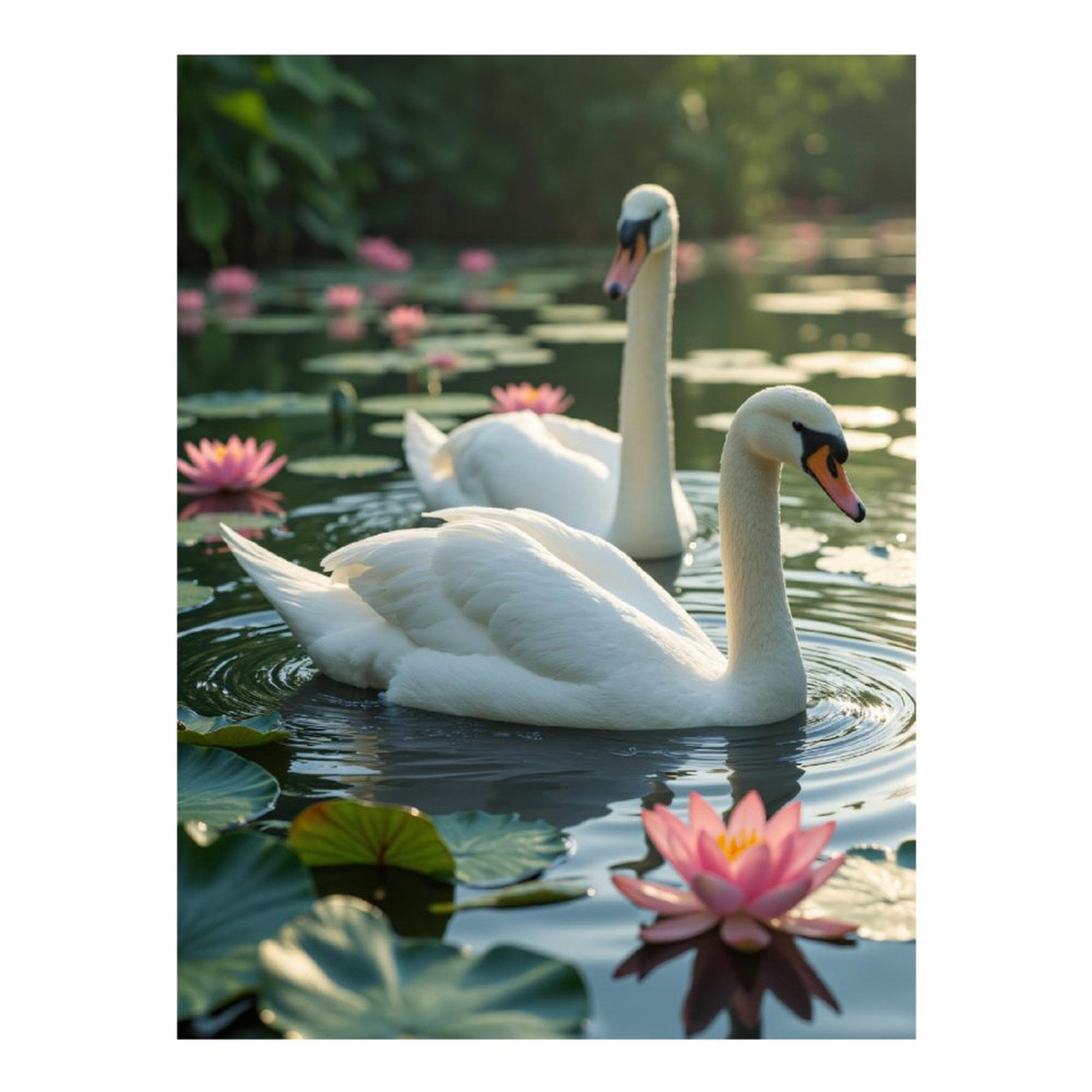 Diamond Art Kits for Adults, Swans Pond Lotus Flowers Serene Morning 5D ...