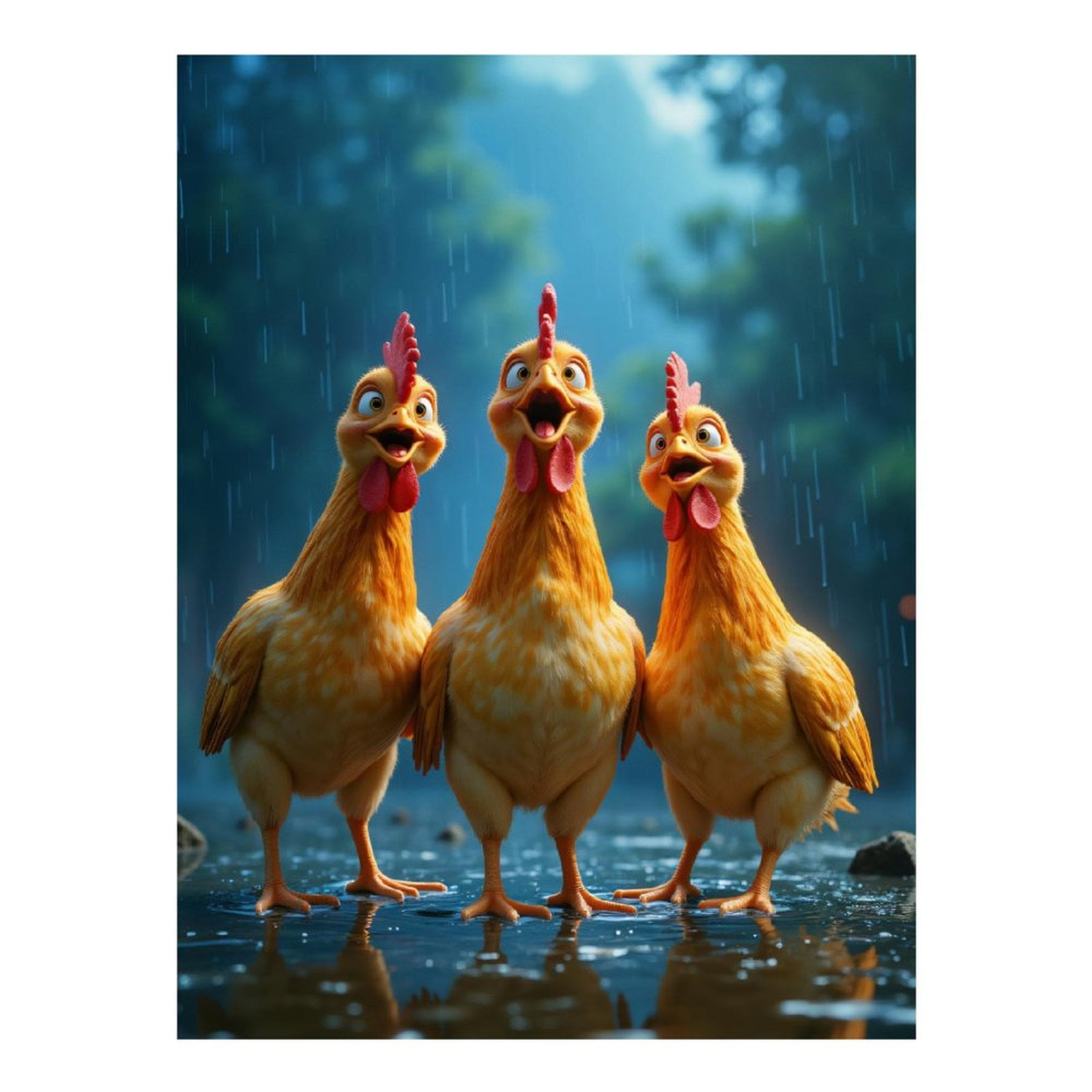 Diamond Art Kits for Adults - Three Cartoon Chickens Singing Rain 5d ...