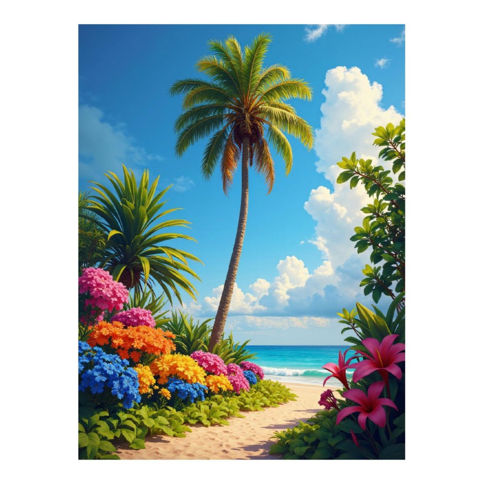 Diamond Art Kits for Adults, Tropical Beach Palm Flowers Sky 5D Diamond ...