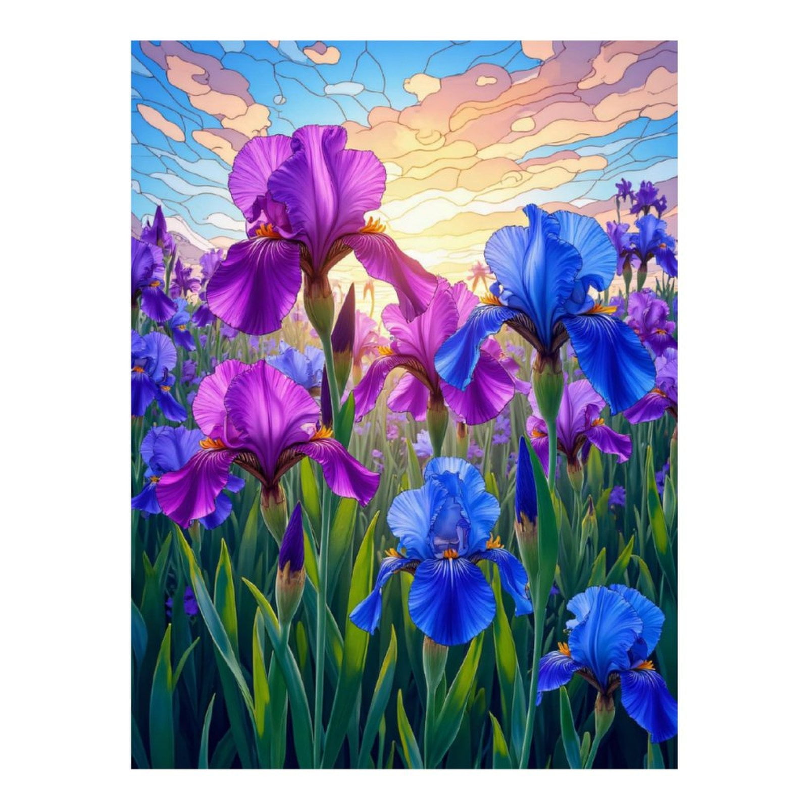 Diamond Art Kits for Adults, Vibrant Irises Sunset Landscape 5D Diamond ...
