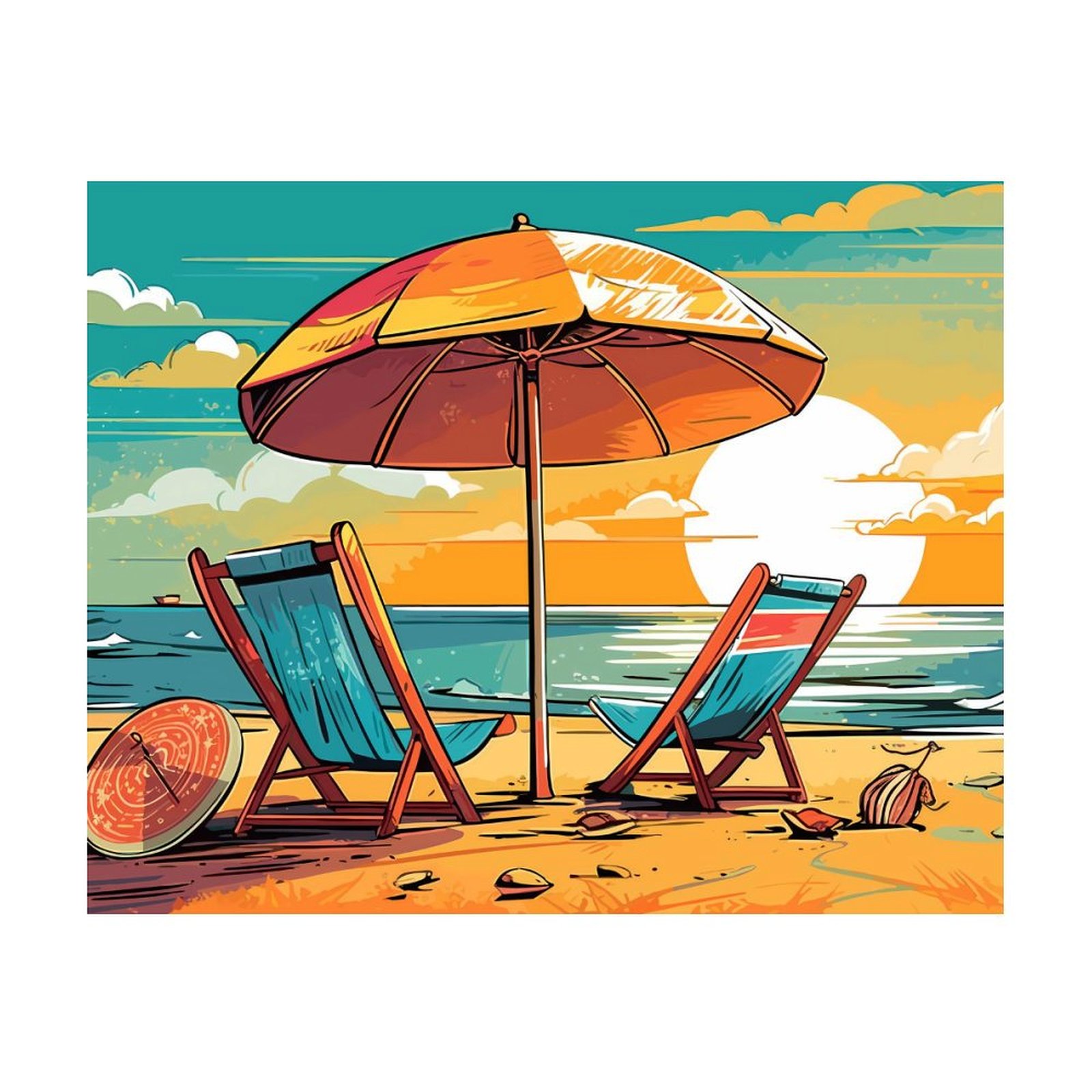 Diamond Art Kits for Adults - Vintage Beach Sunset DIY Diamond Painting ...